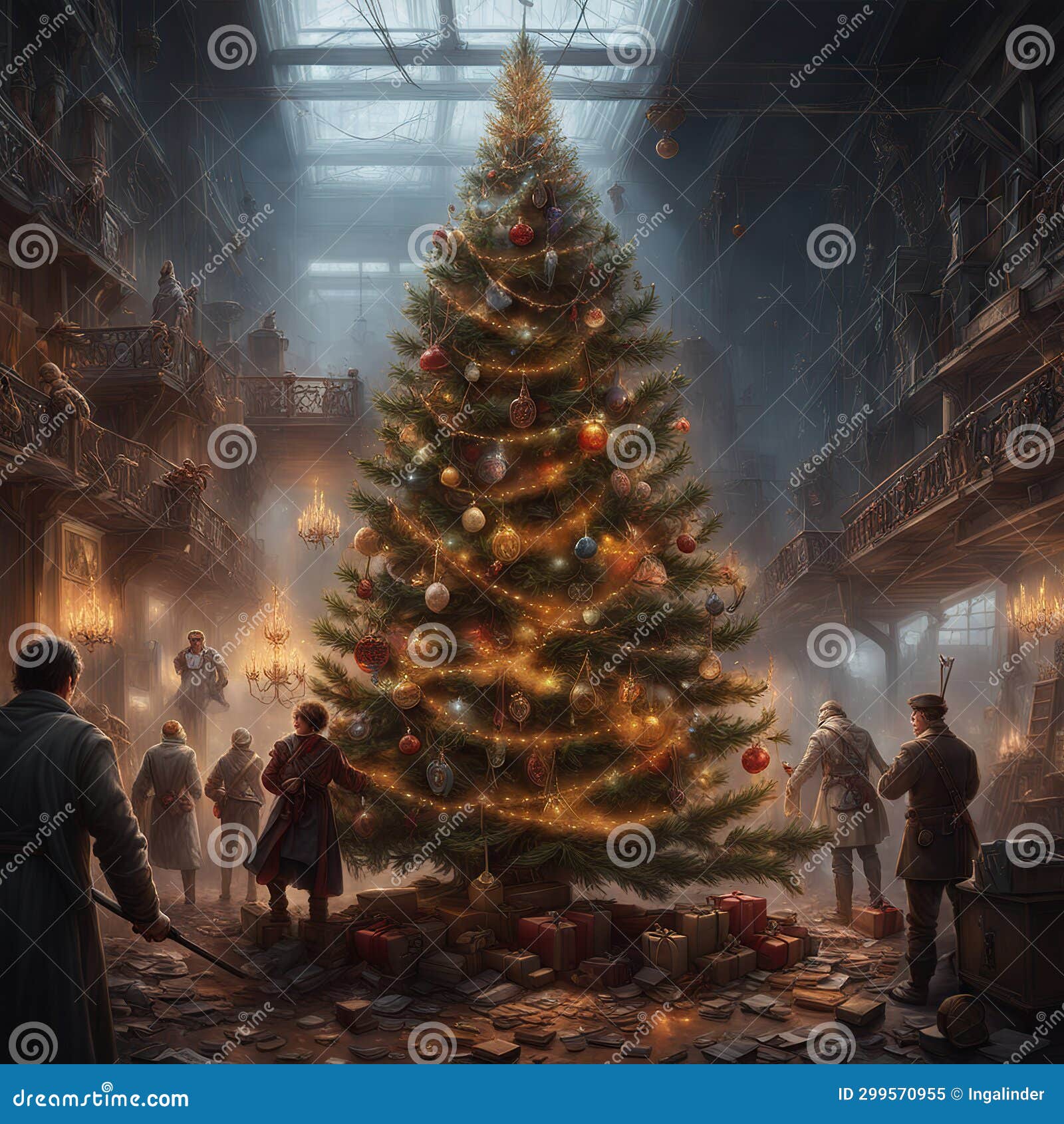 Christmas Tree in the Interior of the Old Castle Stock Illustration ...