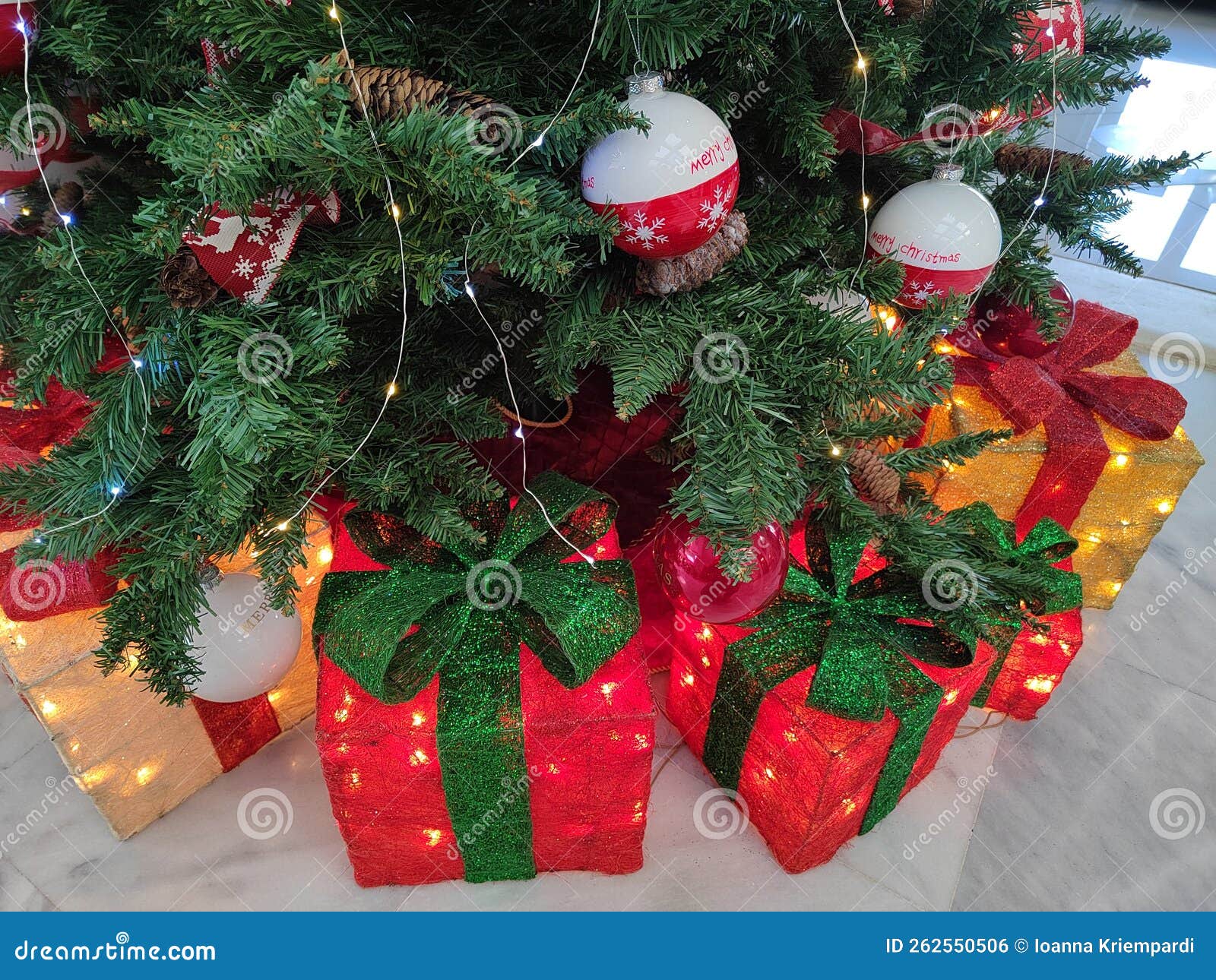 Christmas Tree with Led Presents Stock Photo - Image of tree, presents ...