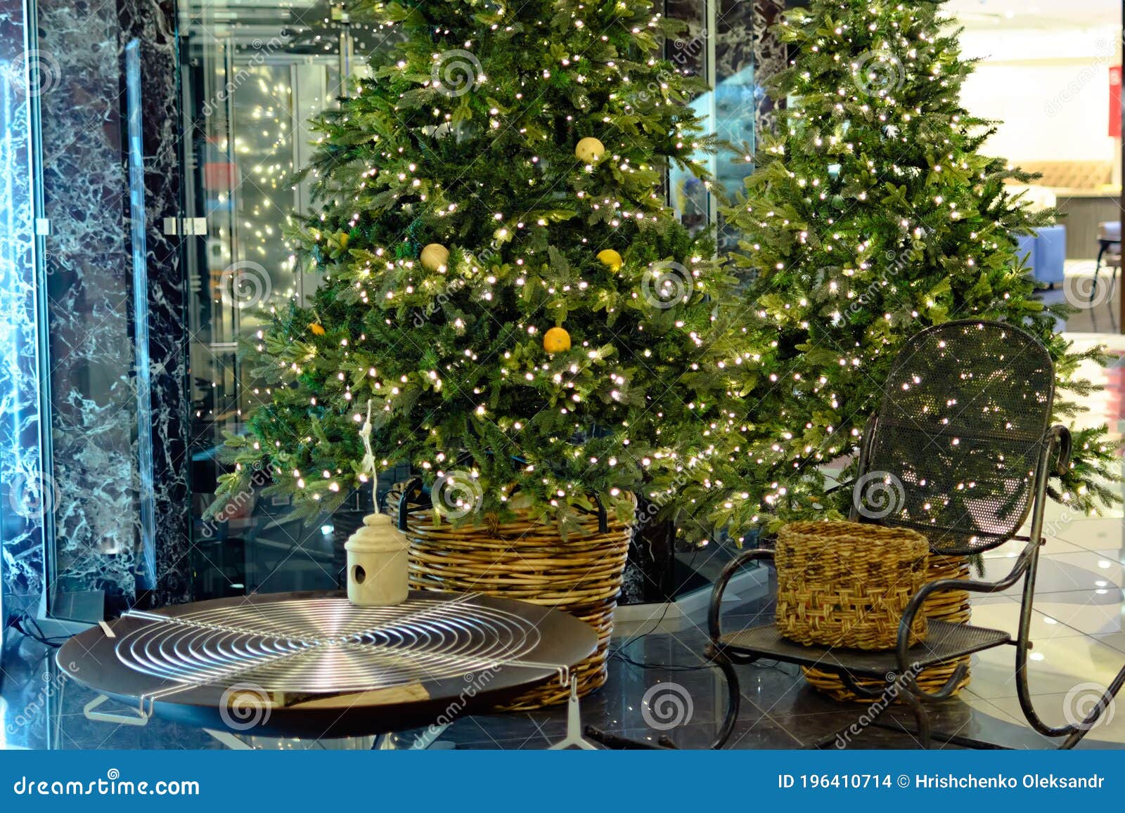 Christmas Tree with Lights and a Rocking Chair Stock Photo - Image of ...