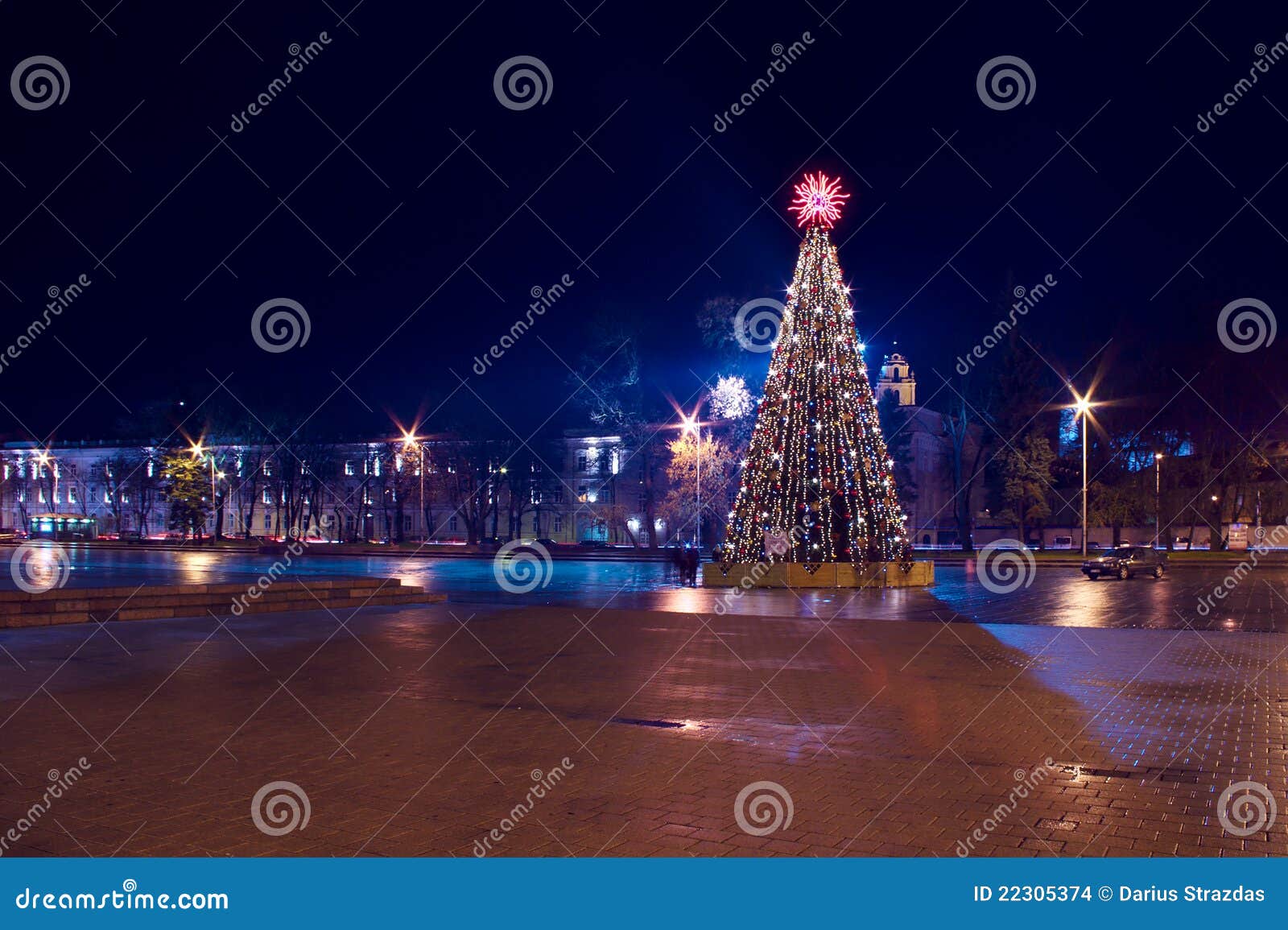 Christmas Tree with Lights in Vilnius Lithuania Stock Photo - Image of ...