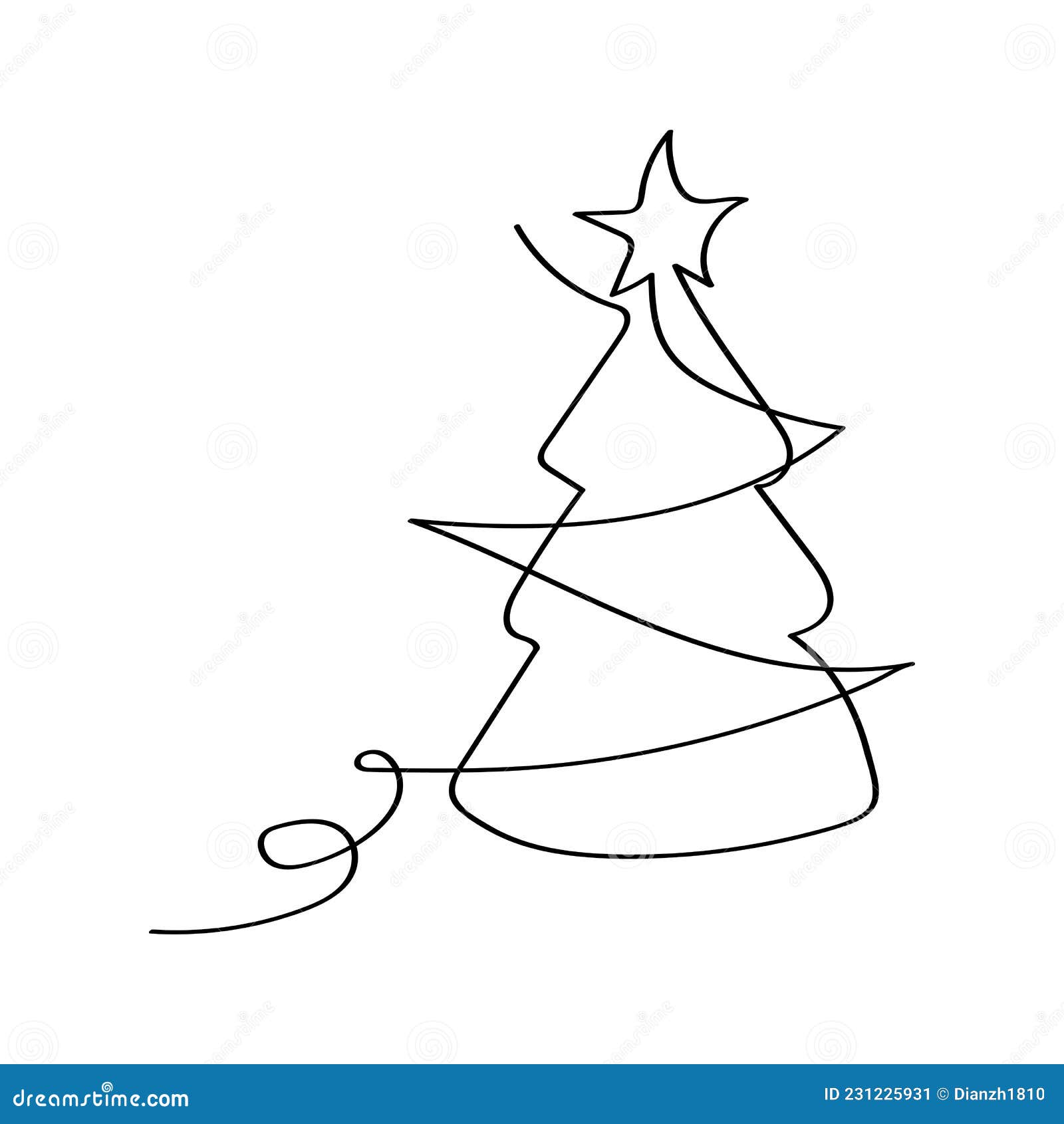 Christmas Tree Line Art Vector Illustration Stock Vector - Illustration ...