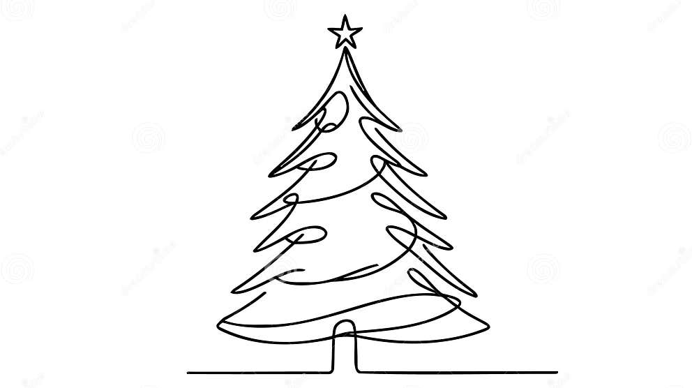 Christmas Tree Line Background. One Line Drawing Background. Continuous ...
