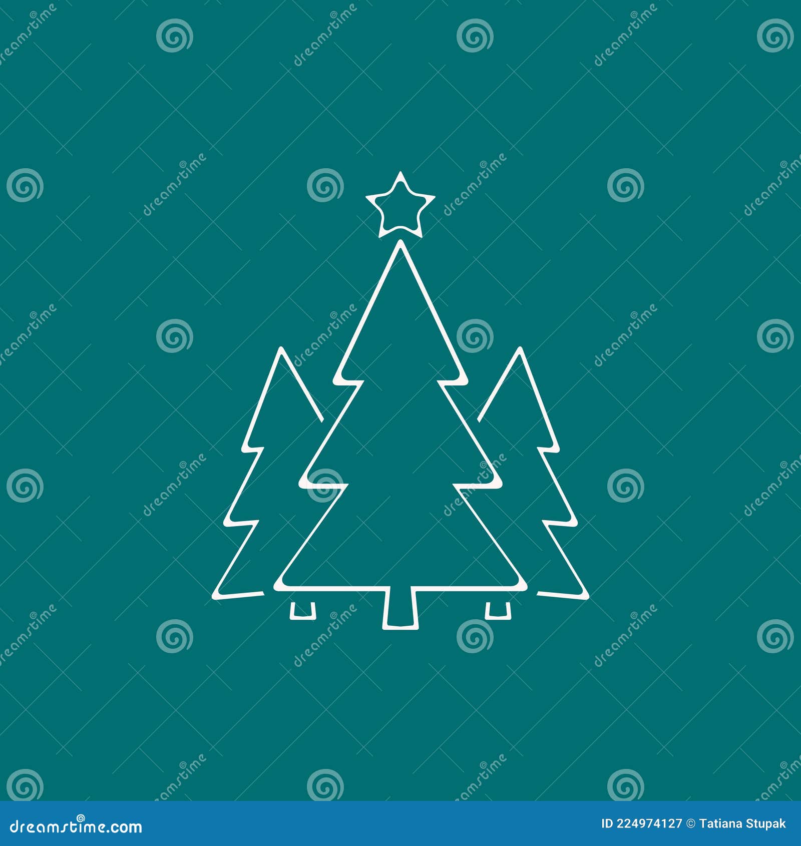 Christmas Tree Line Icon on Green Background. Vector Illustration Stock ...