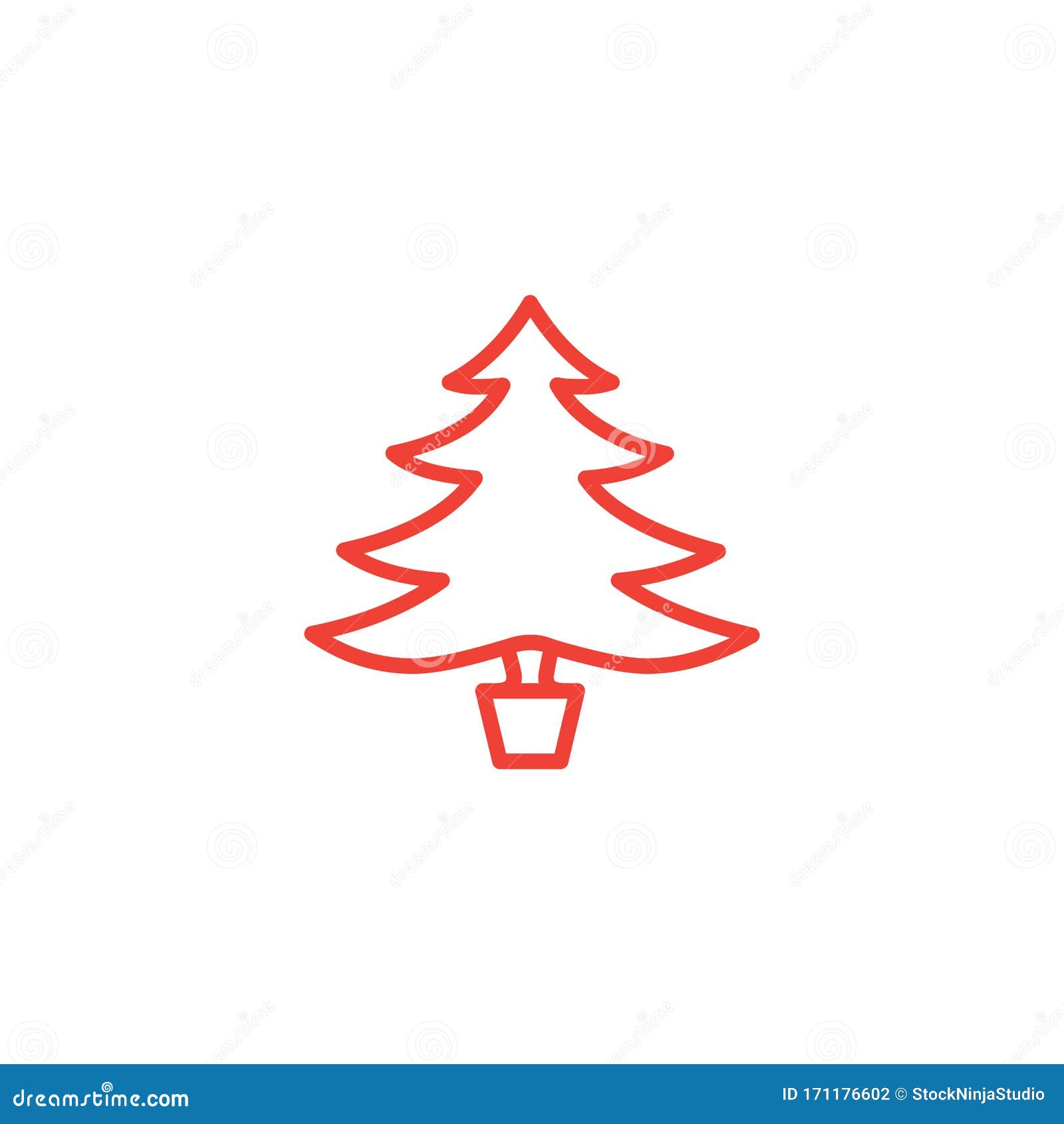 Christmas Tree Line Red Icon on White Background. Red Flat Style Vector ...