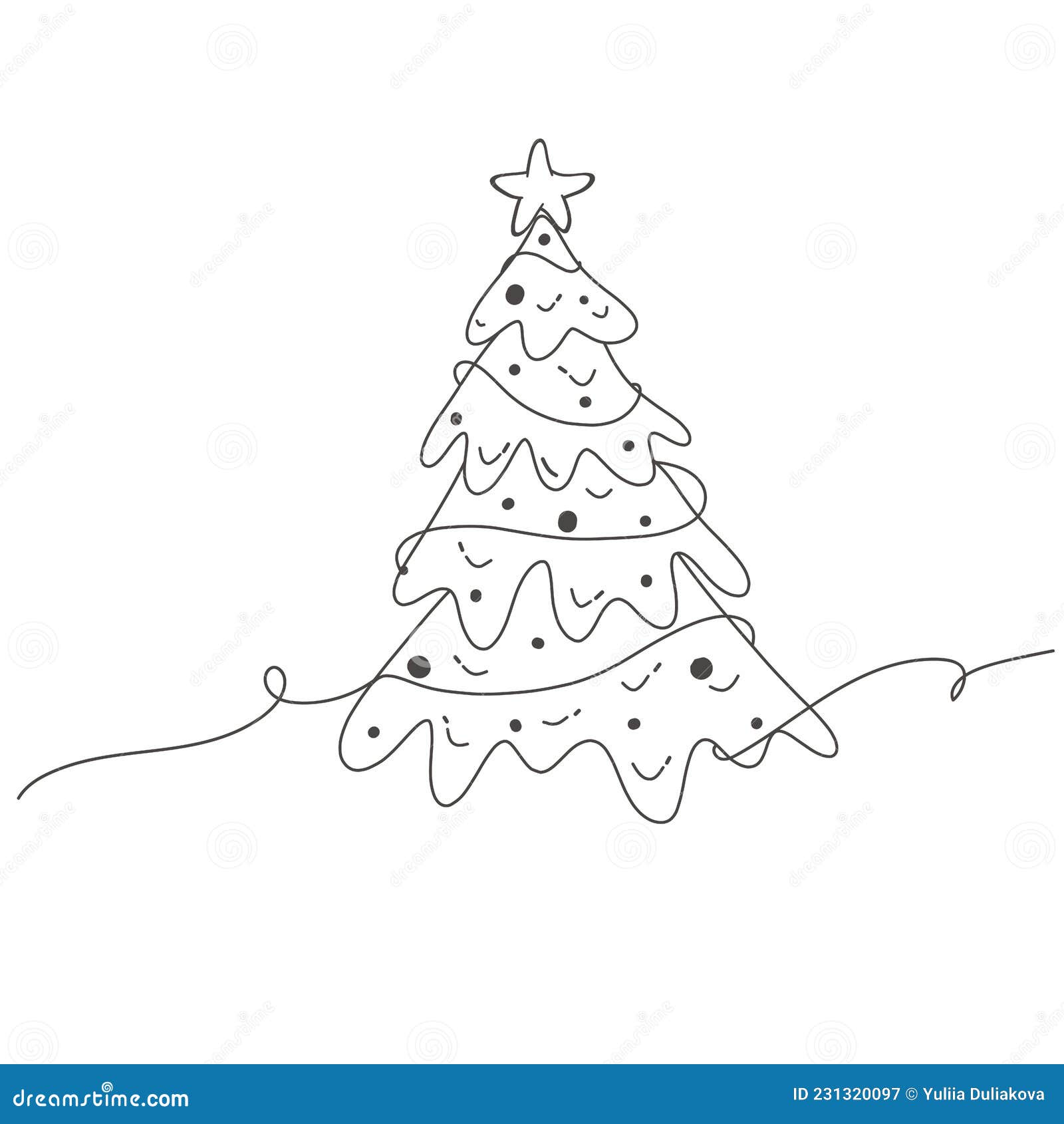 Christmas Tree Lineart Doodle Vector . Continuous Line Drawing. Small ...
