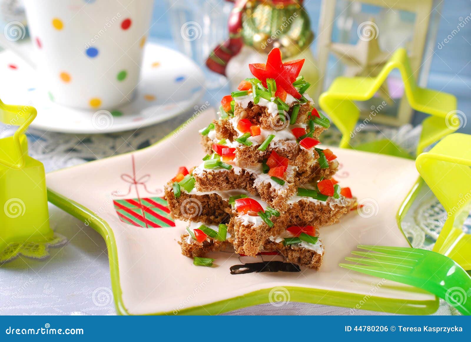 Christmas Tree Made from Bread with Cheese and Chive Stock Photo ...
