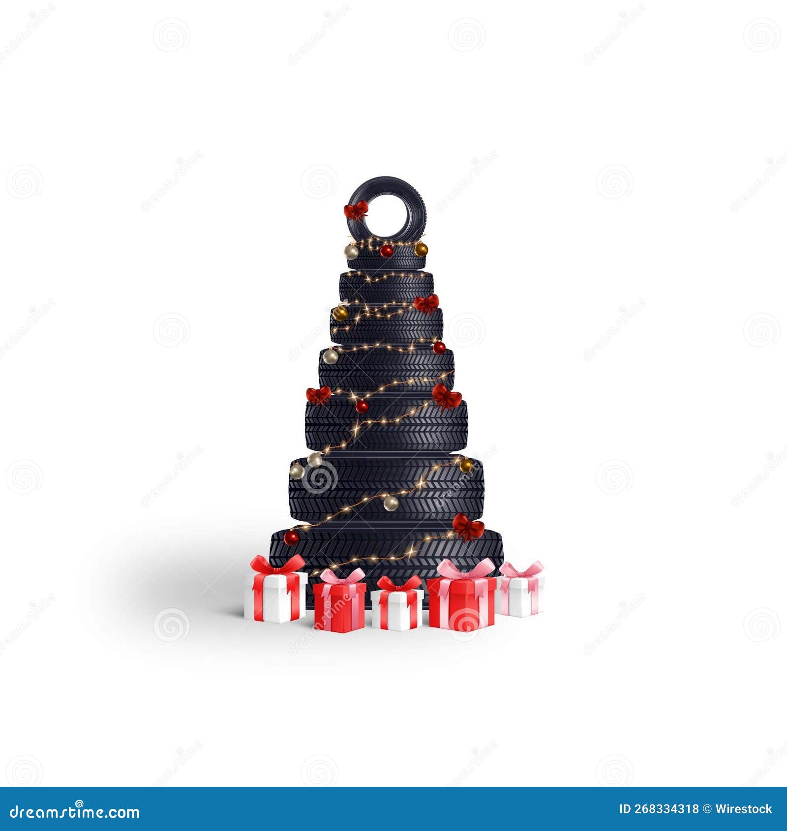 Christmas Tree Made of Car Wheels on a White Background Stock Photo ...