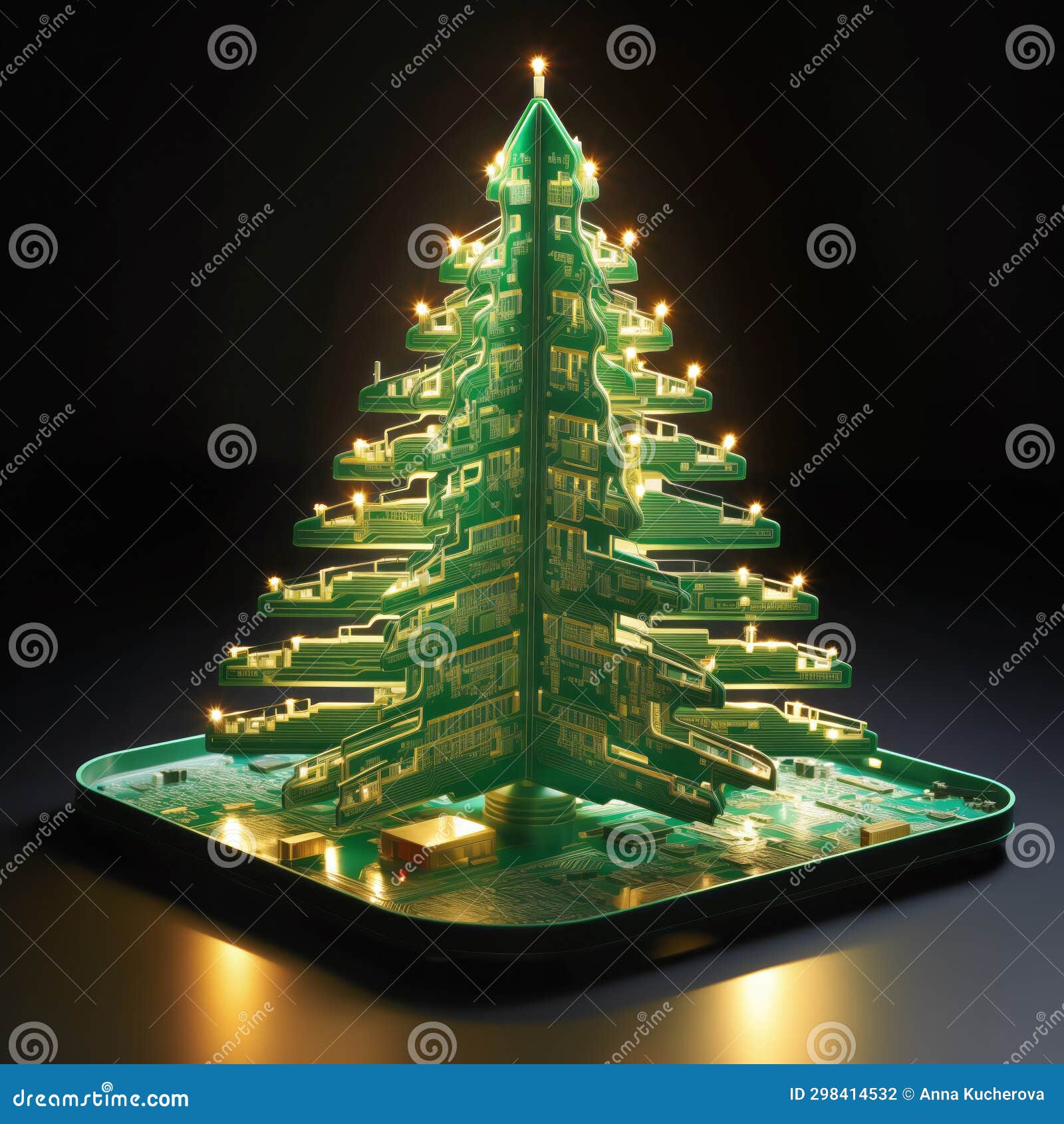 Christmas Tree Made of Circuitry and Microchips with Glowing Lights, a ...