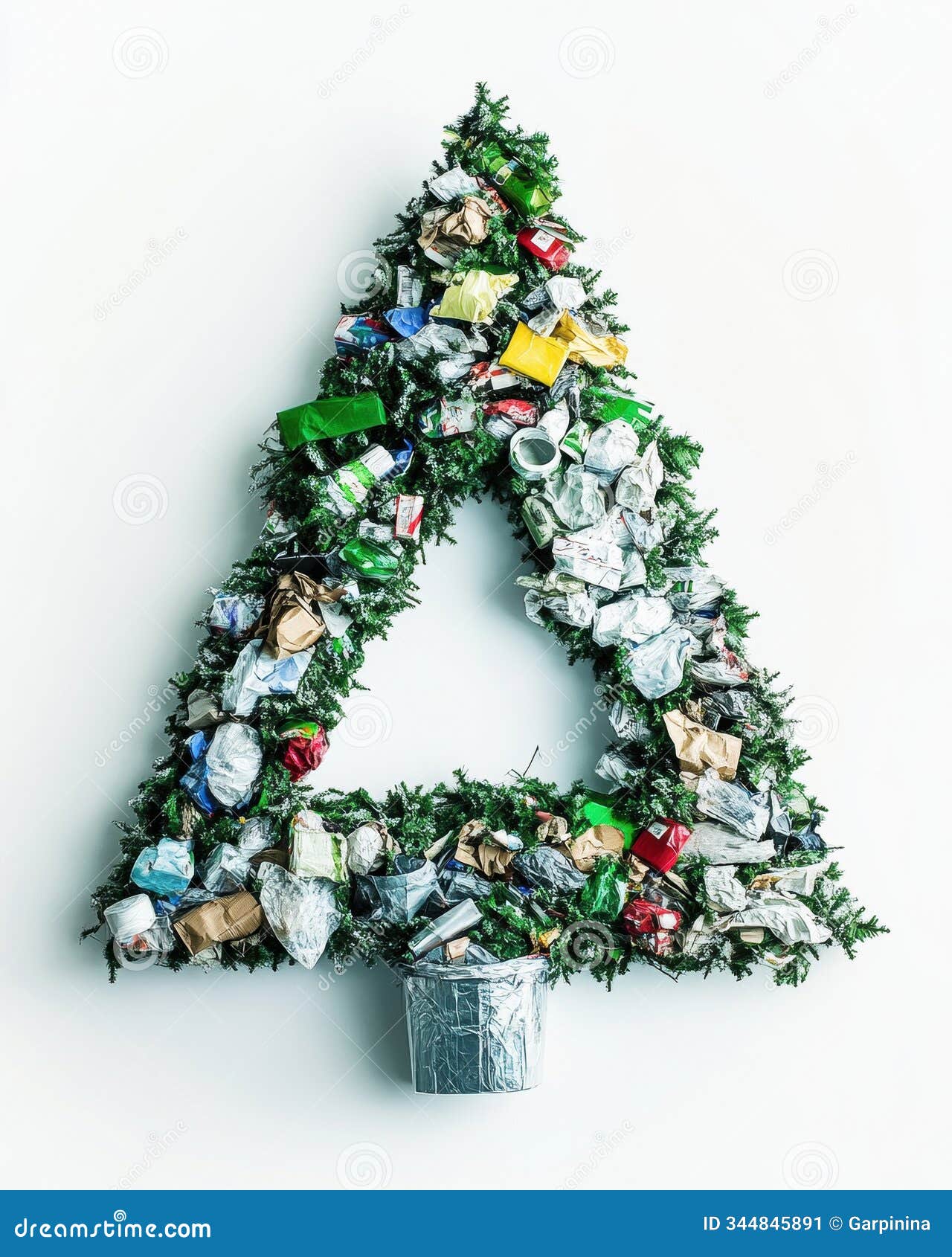 Christmas Tree Made of Garbage Symbolizing Consumerism and Waste Stock ...