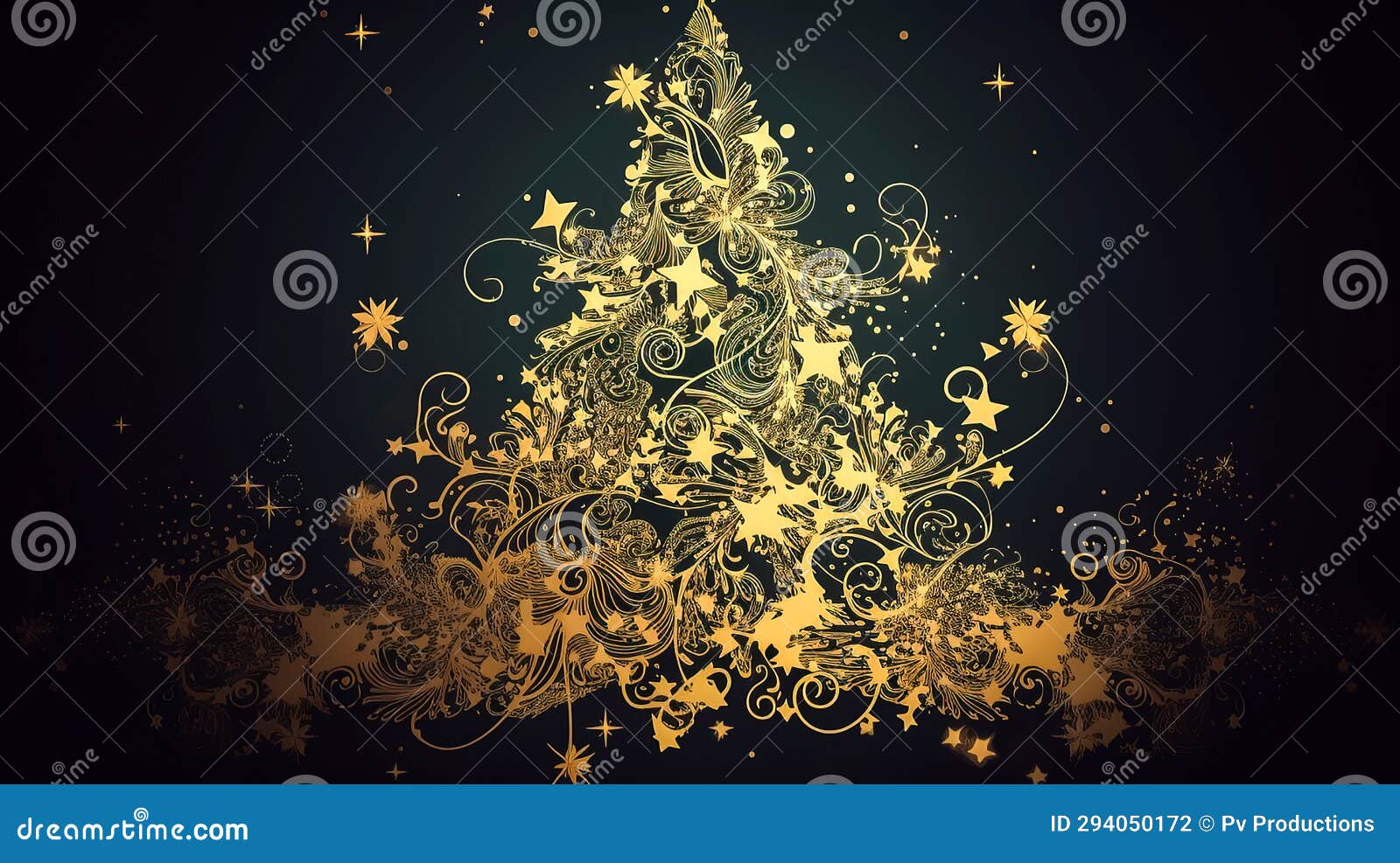 Christmas Tree Made of Gold Patterns, Abstract Christmas Background ...