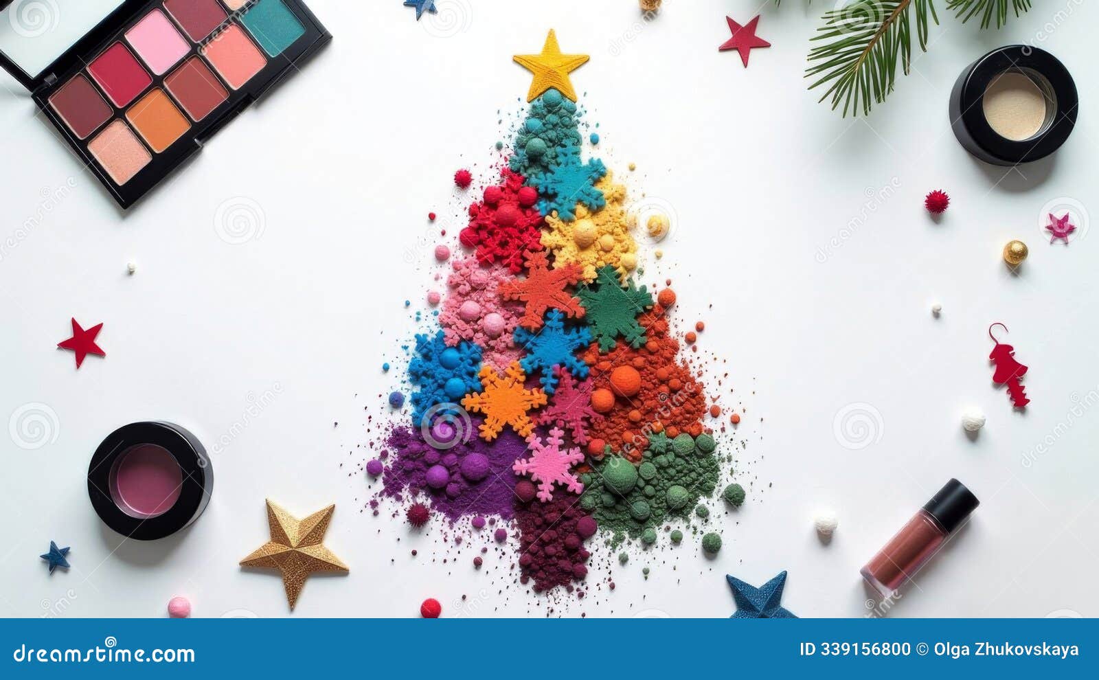 Christmas Tree Made of Multi-colored Shadows on a White Background with ...