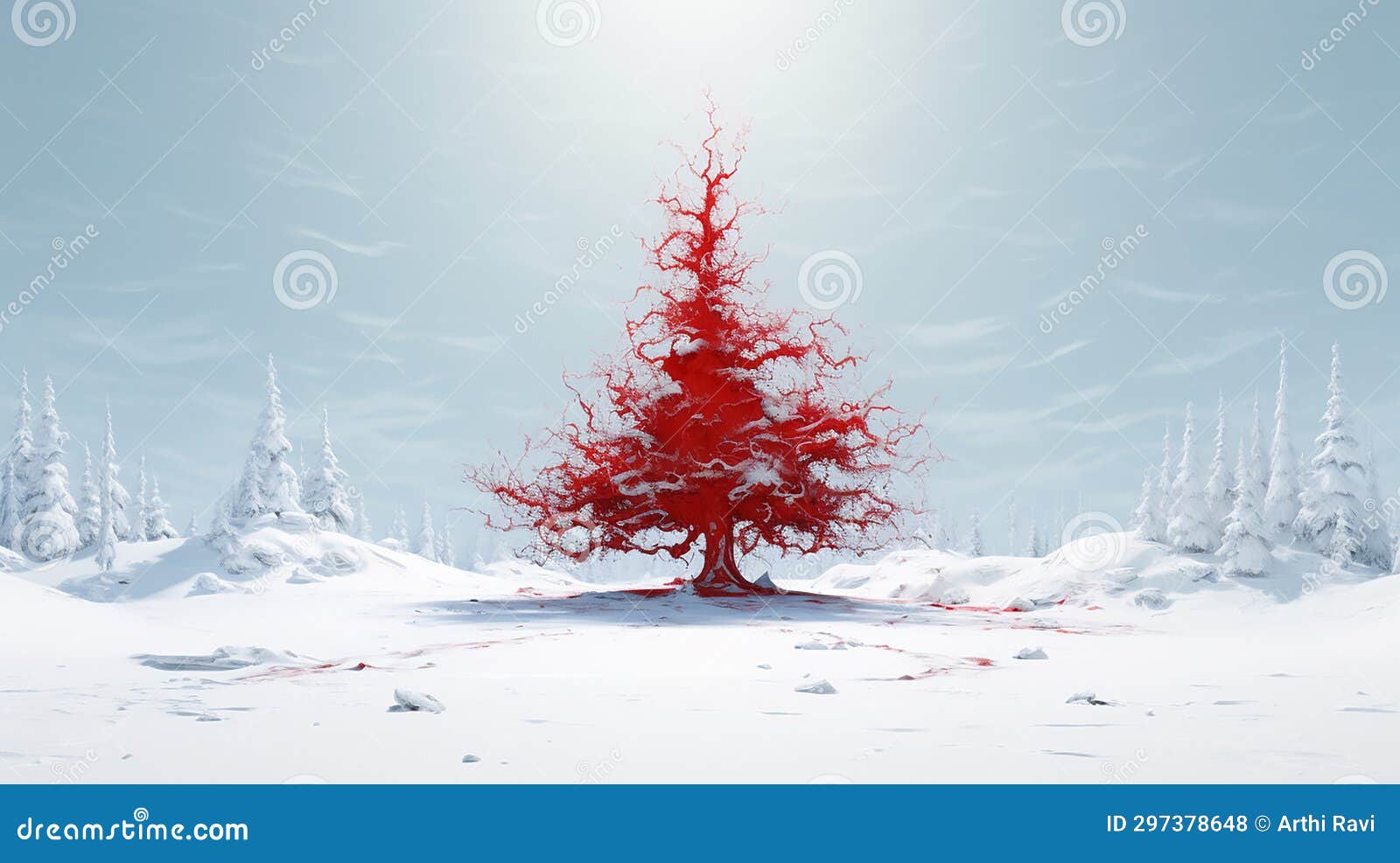 Christmas Tree Made with Red Paint on a White Surface Stock ...