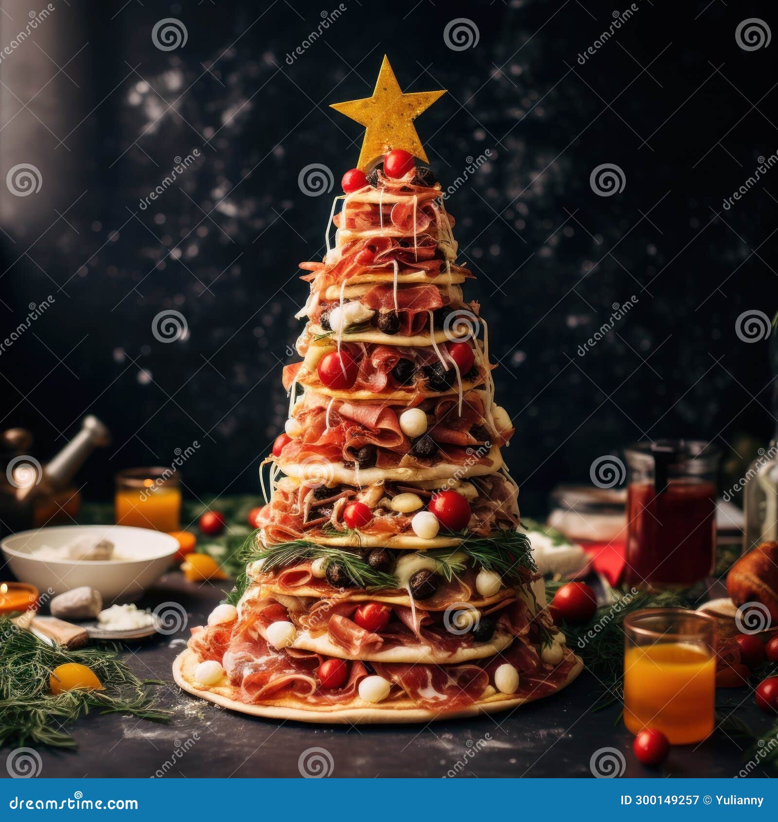 Christmas Tree Made from Slices of Pizza Stock Image - Image of snack ...