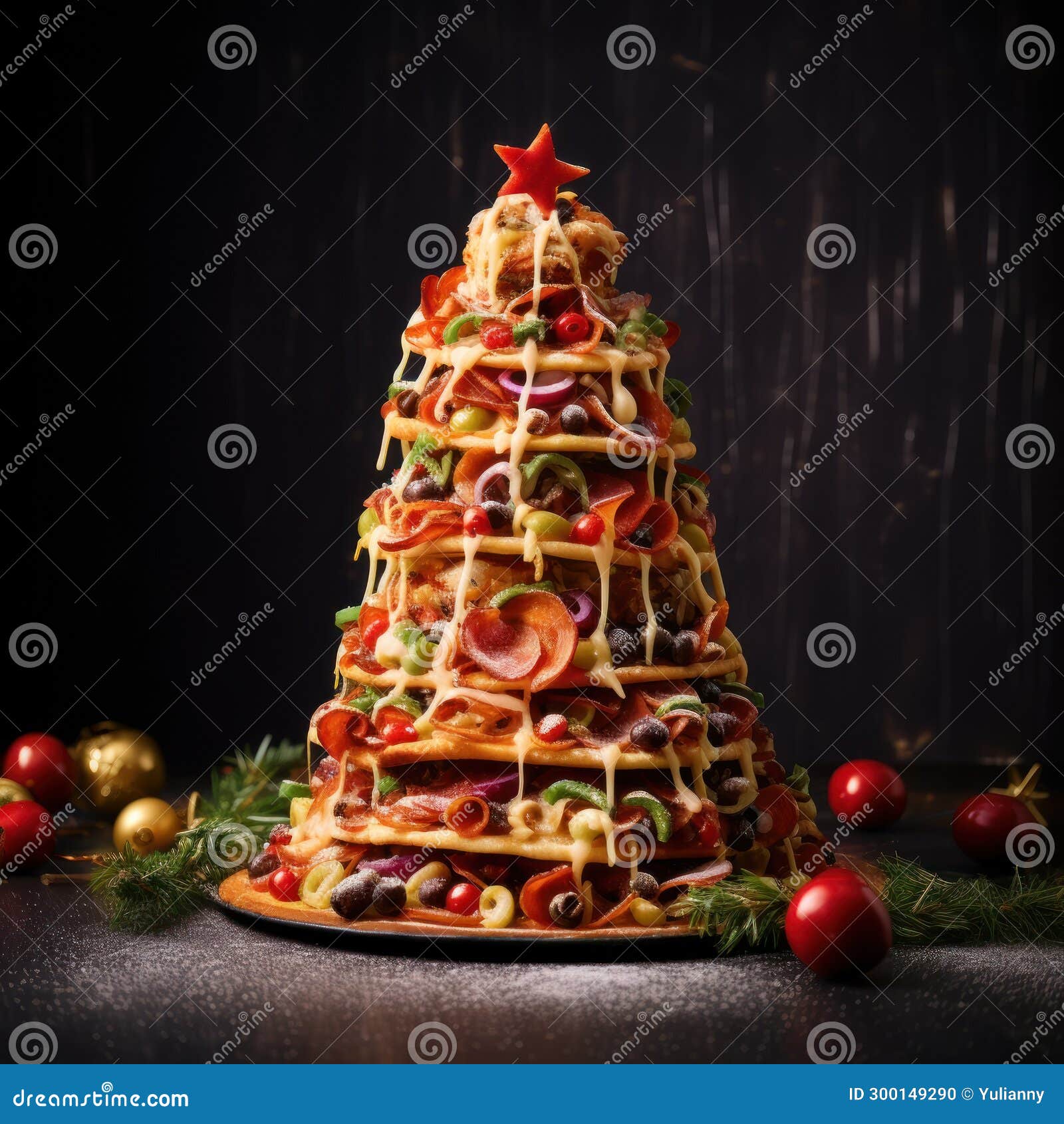 Christmas Tree Made from Slices of Pizza Stock Photo - Image of holiday ...