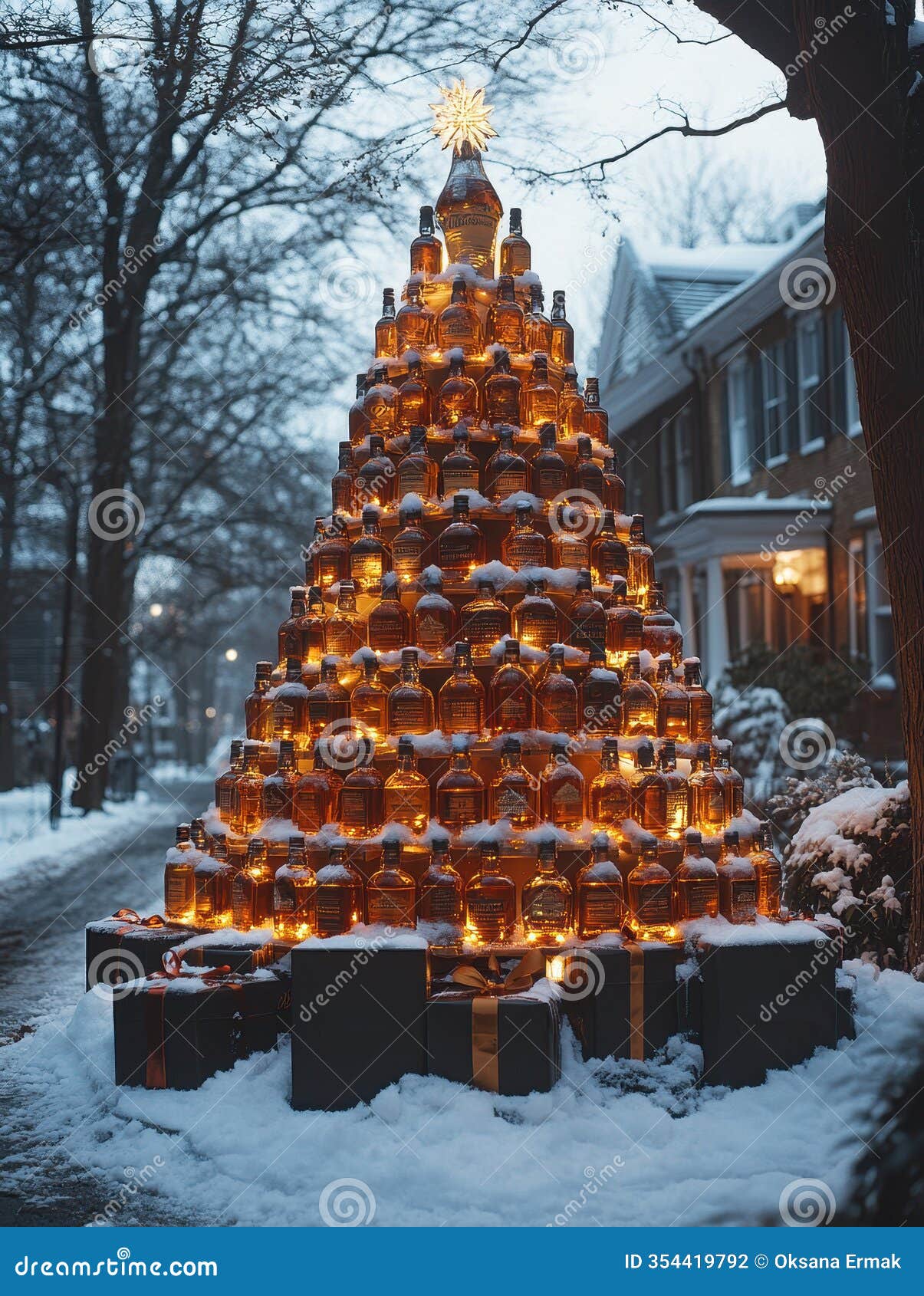 Christmas Tree Made of Square Whiskey Bottles Stock Photo - Image of ...