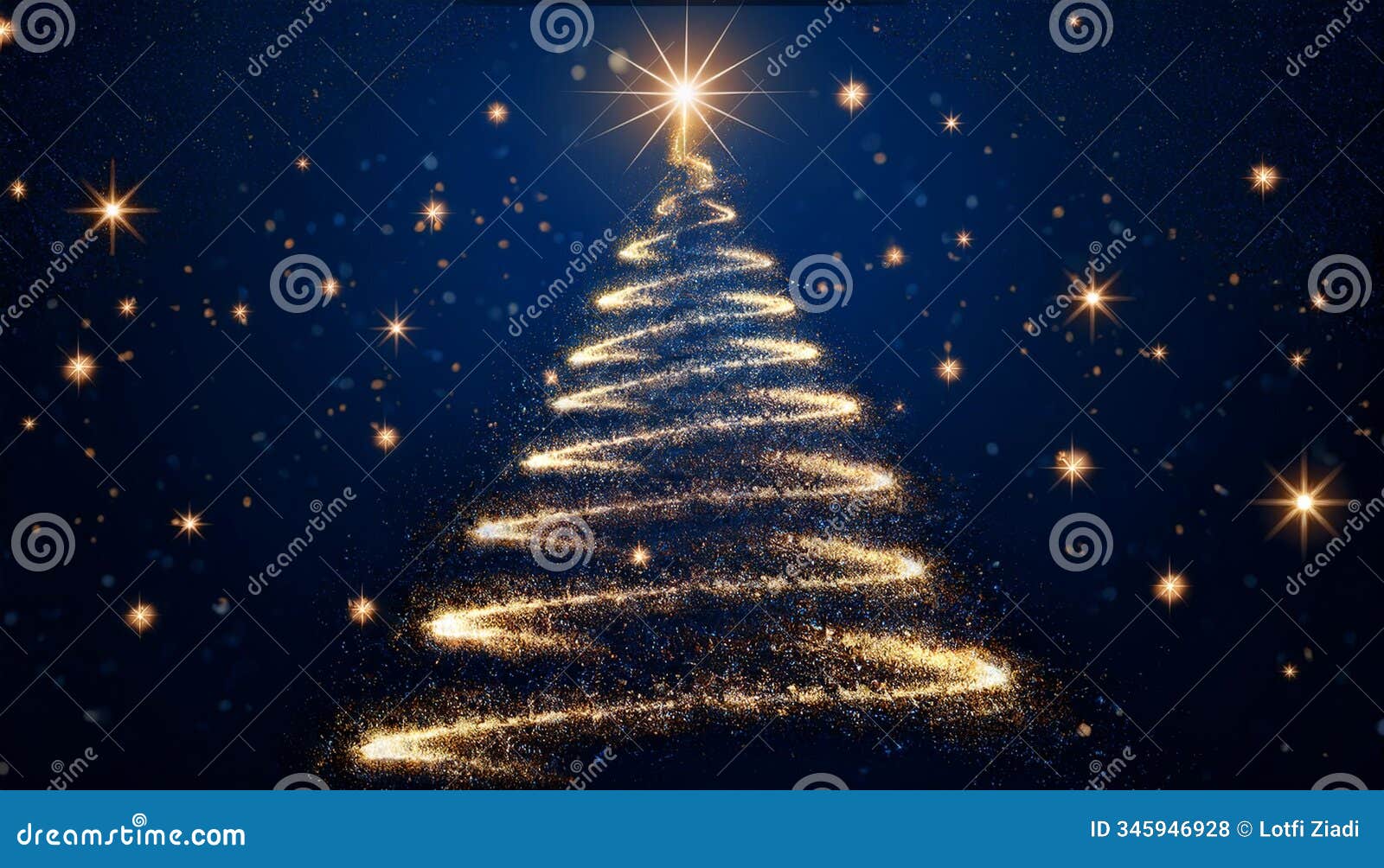 Christmas Tree Made from Stars and Stardust on Dark Blue Background ...