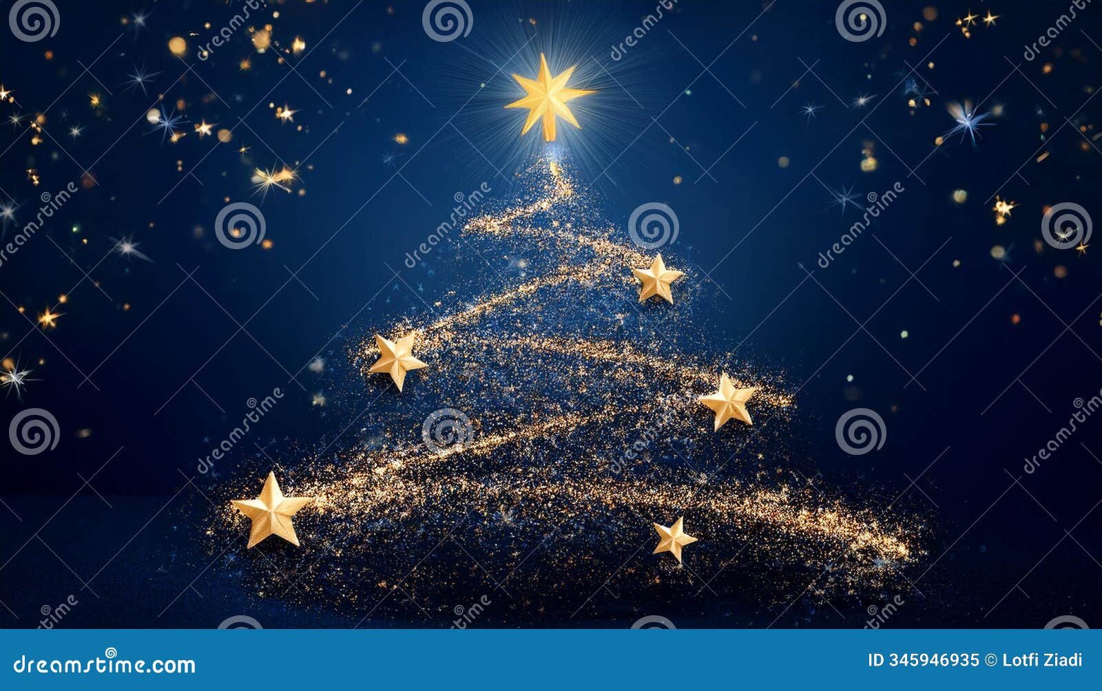Christmas Tree Made from Stars and Stardust on Dark Blue Background ...