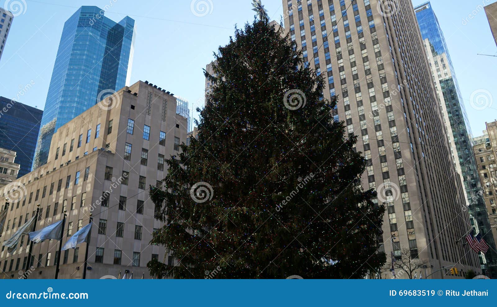 Christmas Tree in Manhattan Editorial Stock Image - Image of night ...