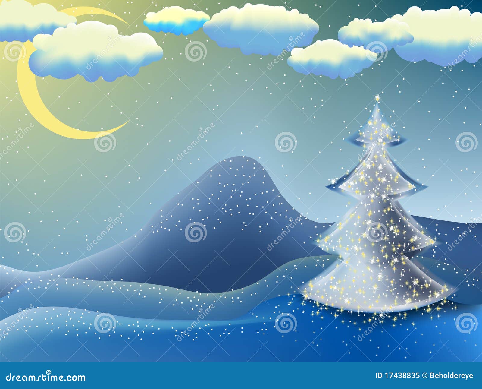Christmas-tree in a Moon Night. EPS 8 Stock Vector - Illustration of ...