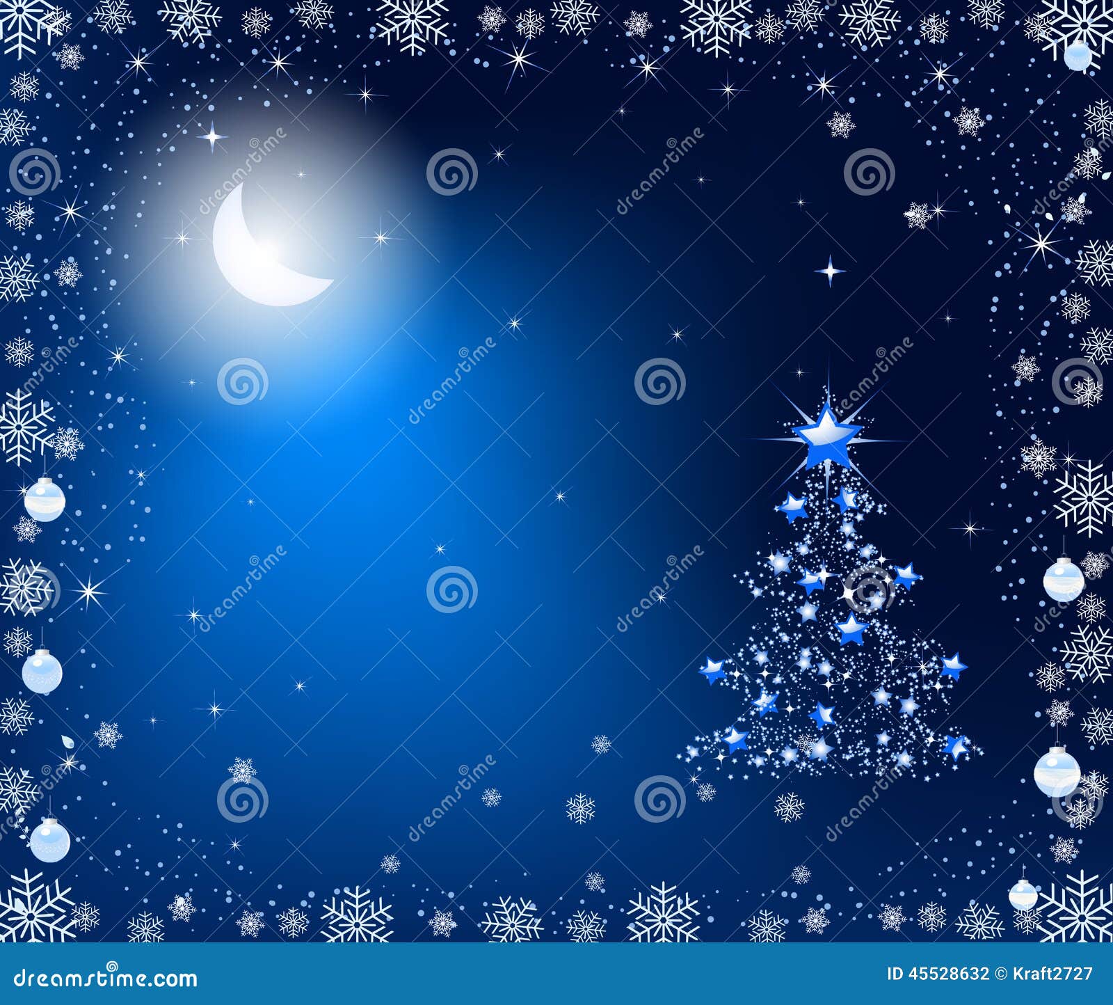 Christmas Tree in the Moonlight Stock Illustration - Illustration of ...
