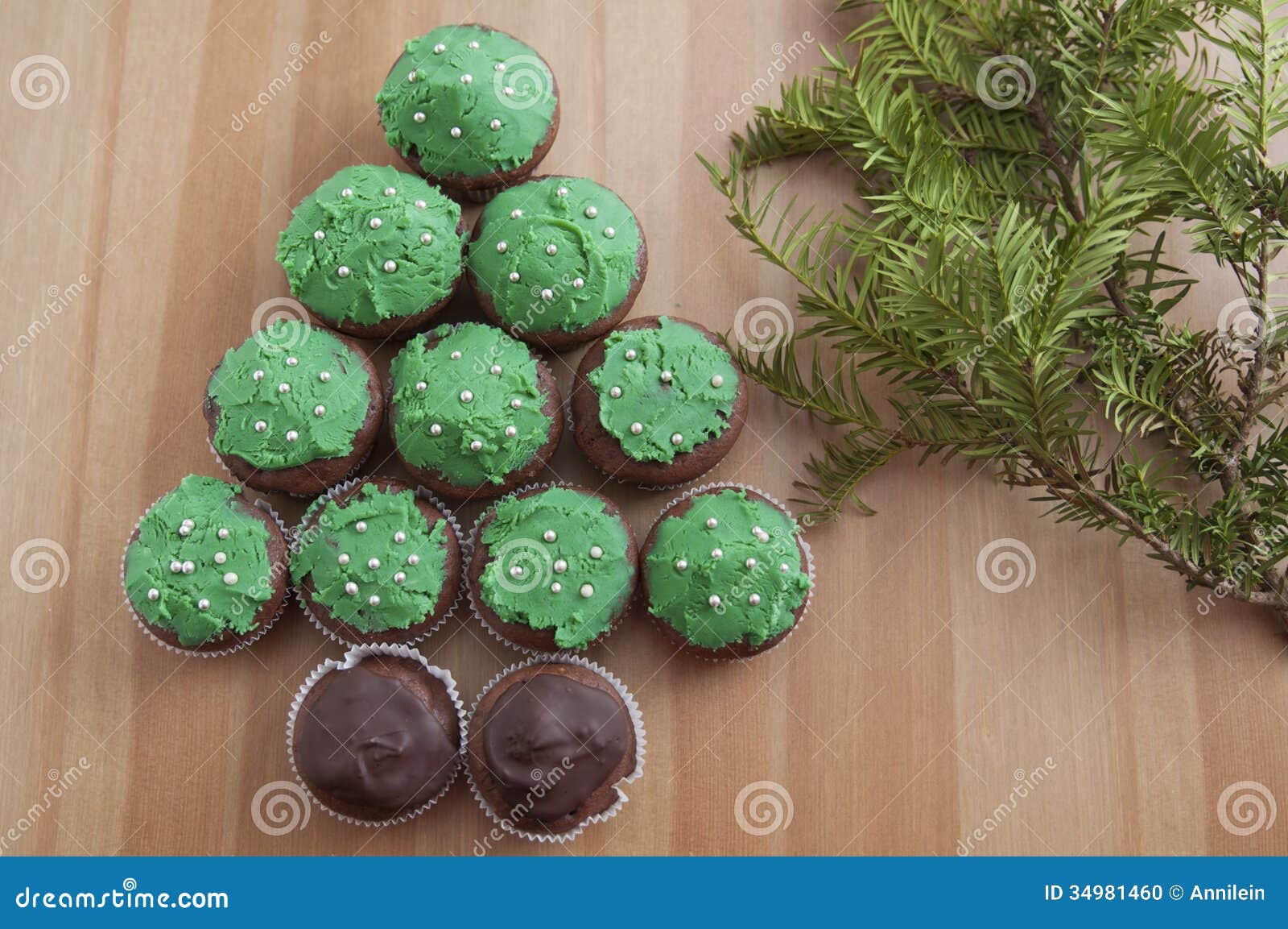 Christmas Tree Muffins stock photo. Image of gold, chocolate - 34981460