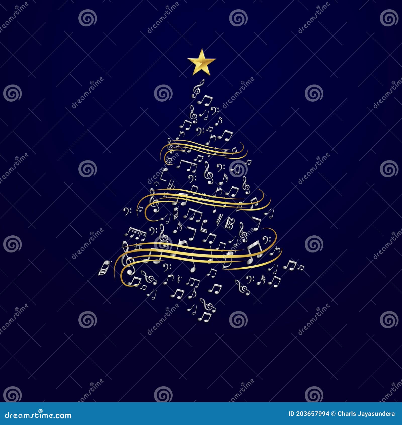 Christmas Tree in Music Notes Stock Illustration - Illustration of ...
