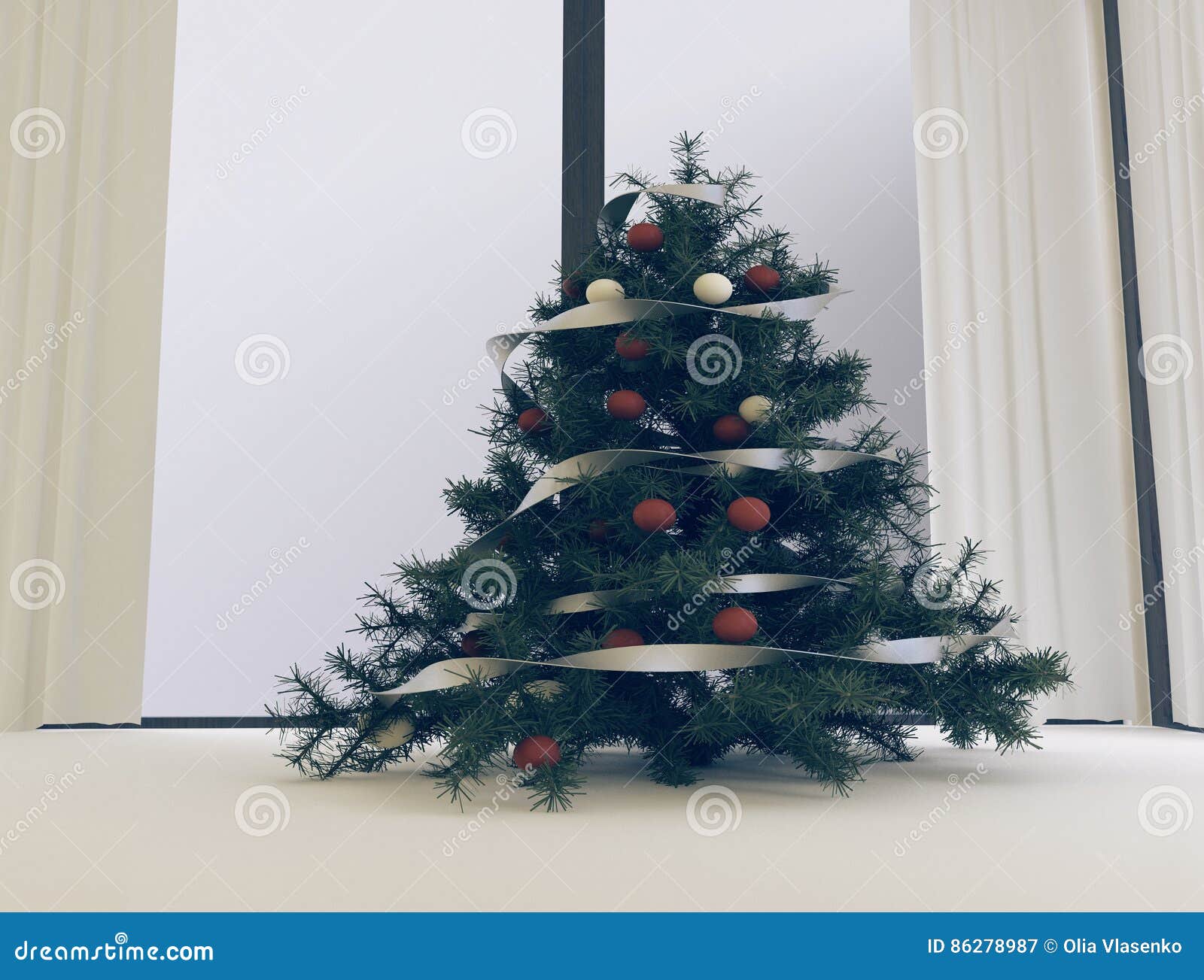 Christmas Tree Near the Window, 3d Stock Illustration - Illustration of ...