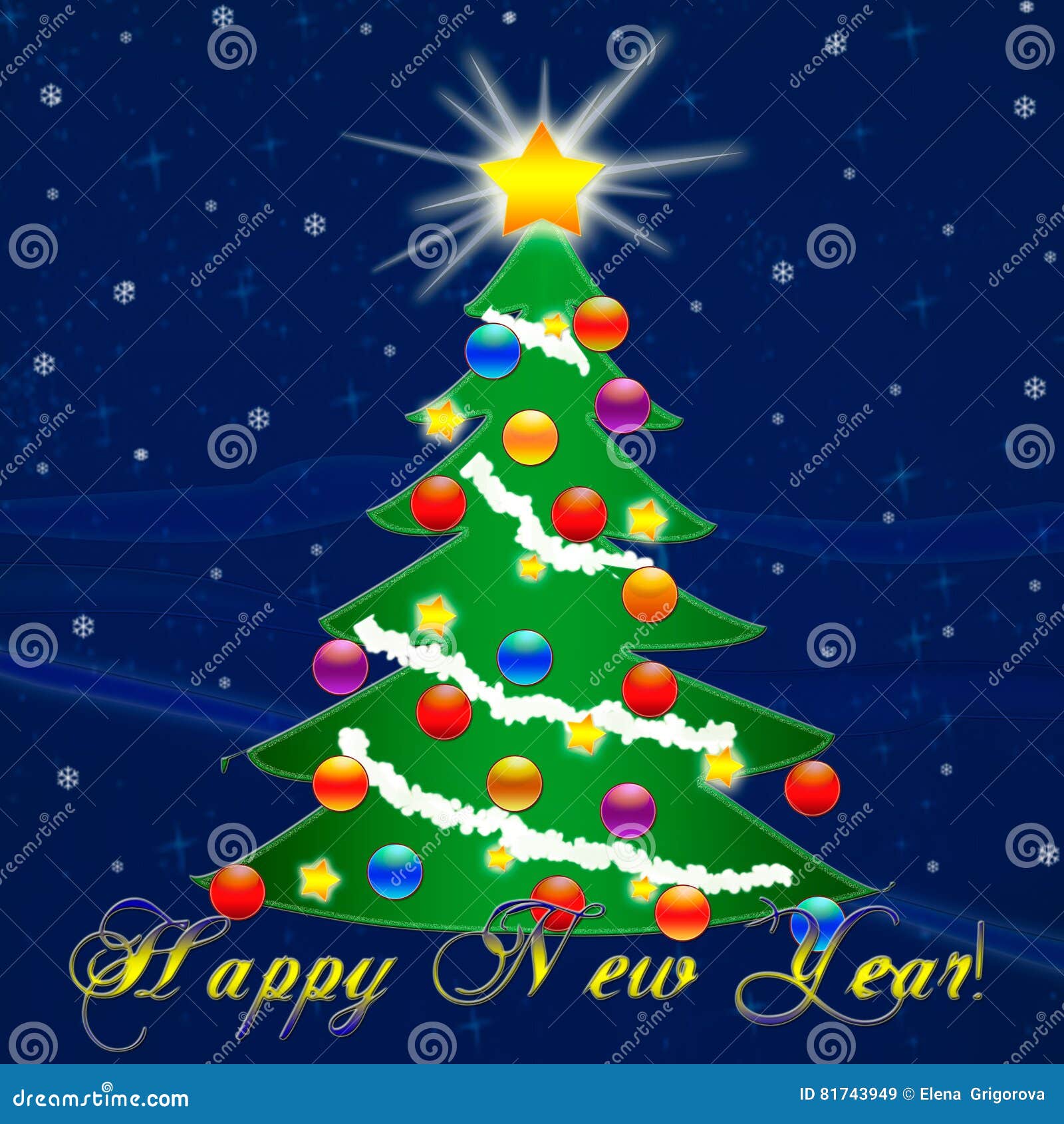 Christmas Tree for the New Year. Falling Snow. Congratulation Stock ...