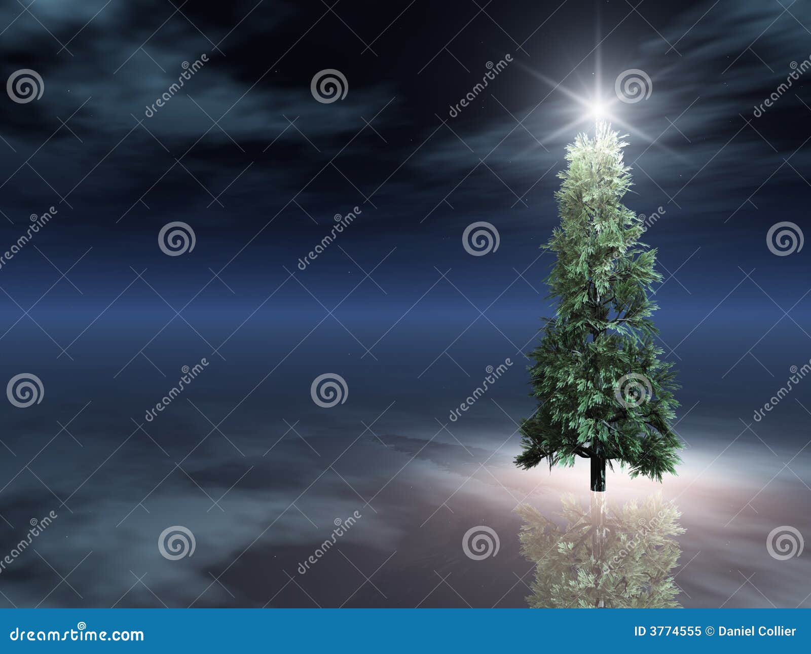 Christmas Tree at Night on Ice Stock Illustration - Illustration of ...