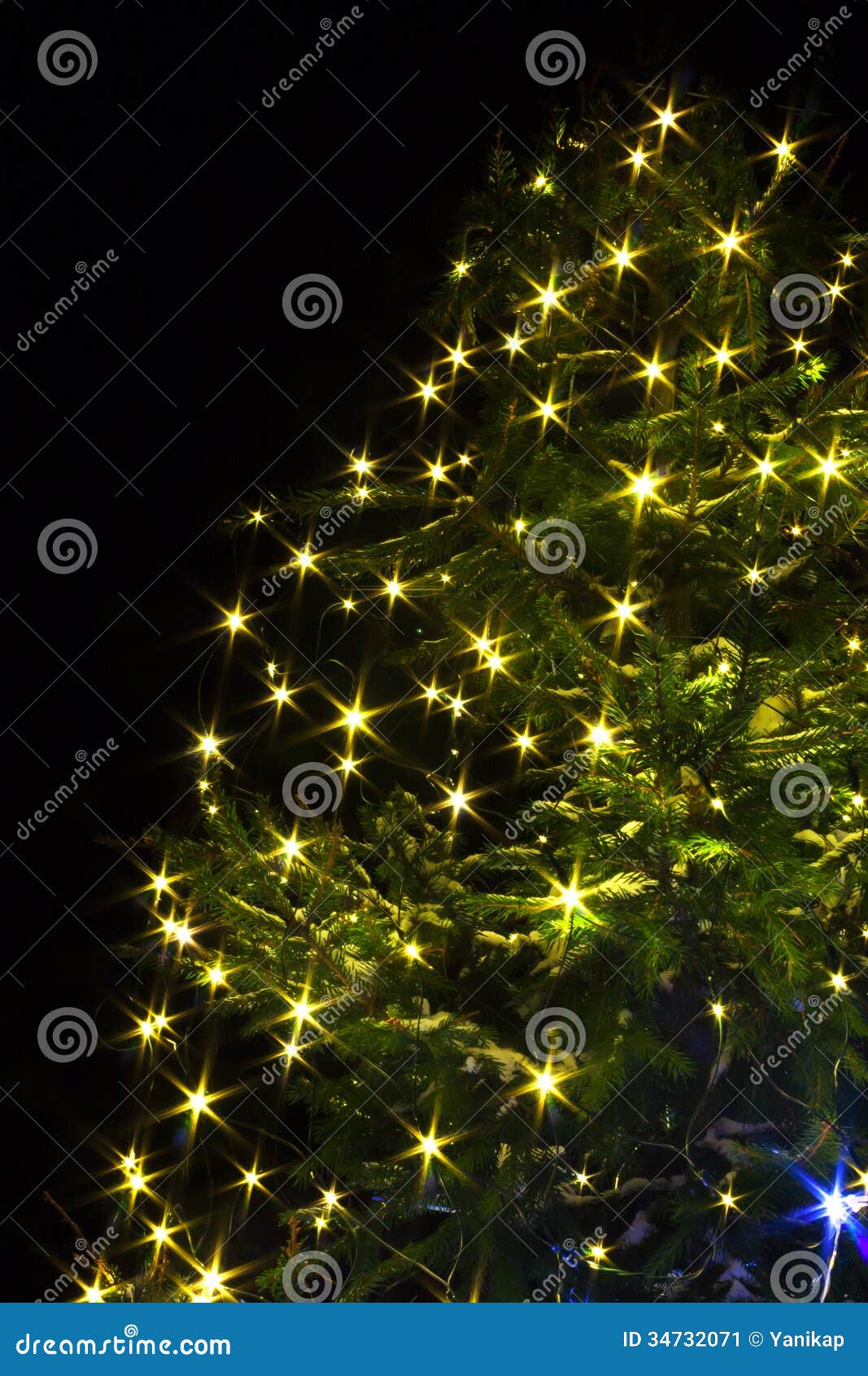 Christmas Tree Night with Lights Stock Image - Image of equipment ...