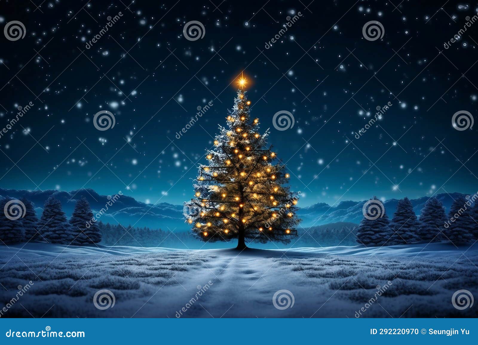 Christmas Tree at Night in Winter. Stock Photo - Image of generative ...