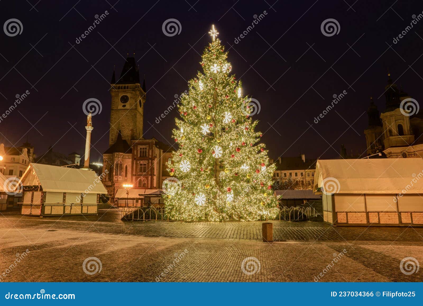 Christmas Tree in Old Town Square Stock Photo - Image of tree ...