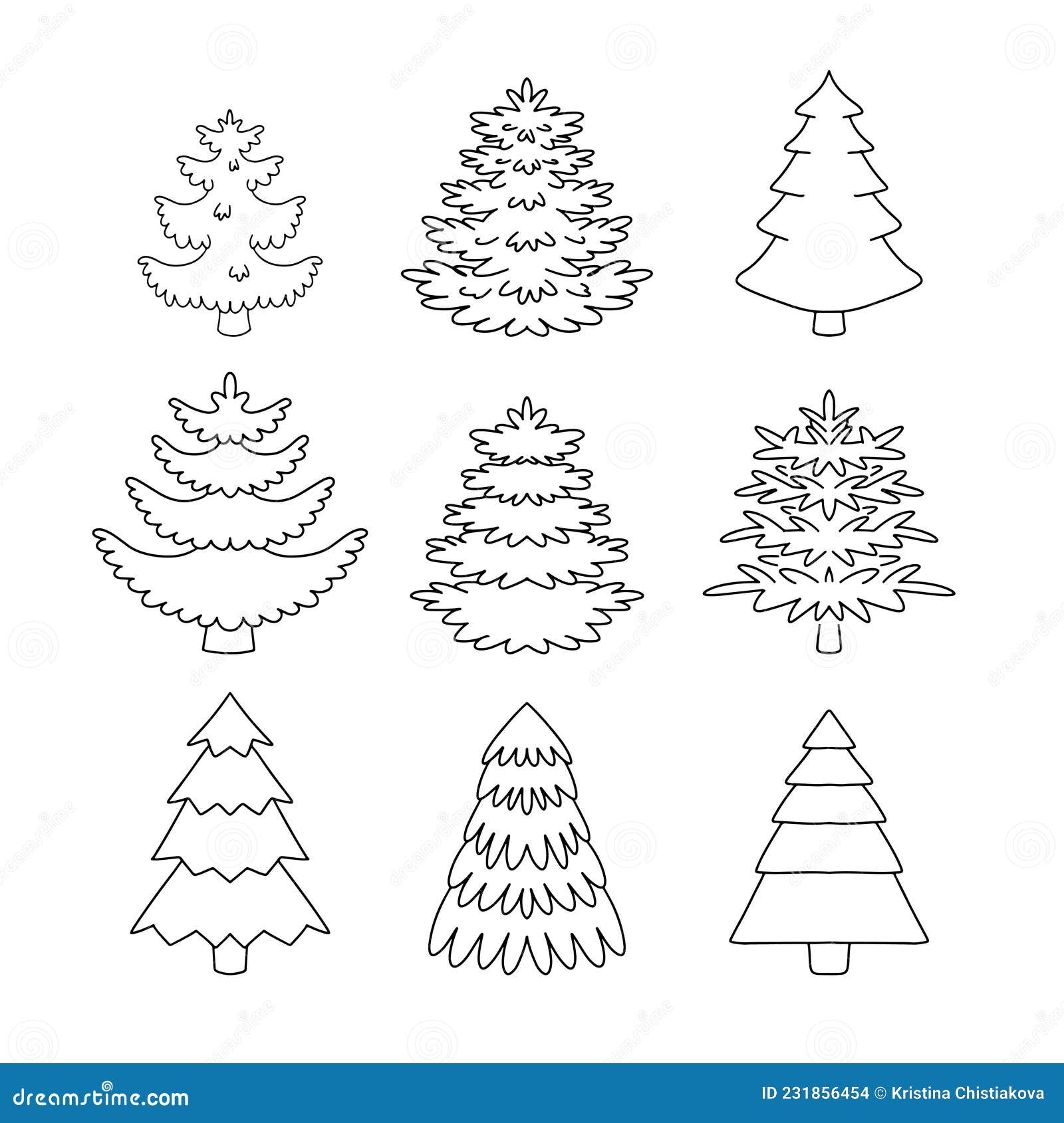 Christmas Tree Outline Set. Vector Illustration Stock Vector ...