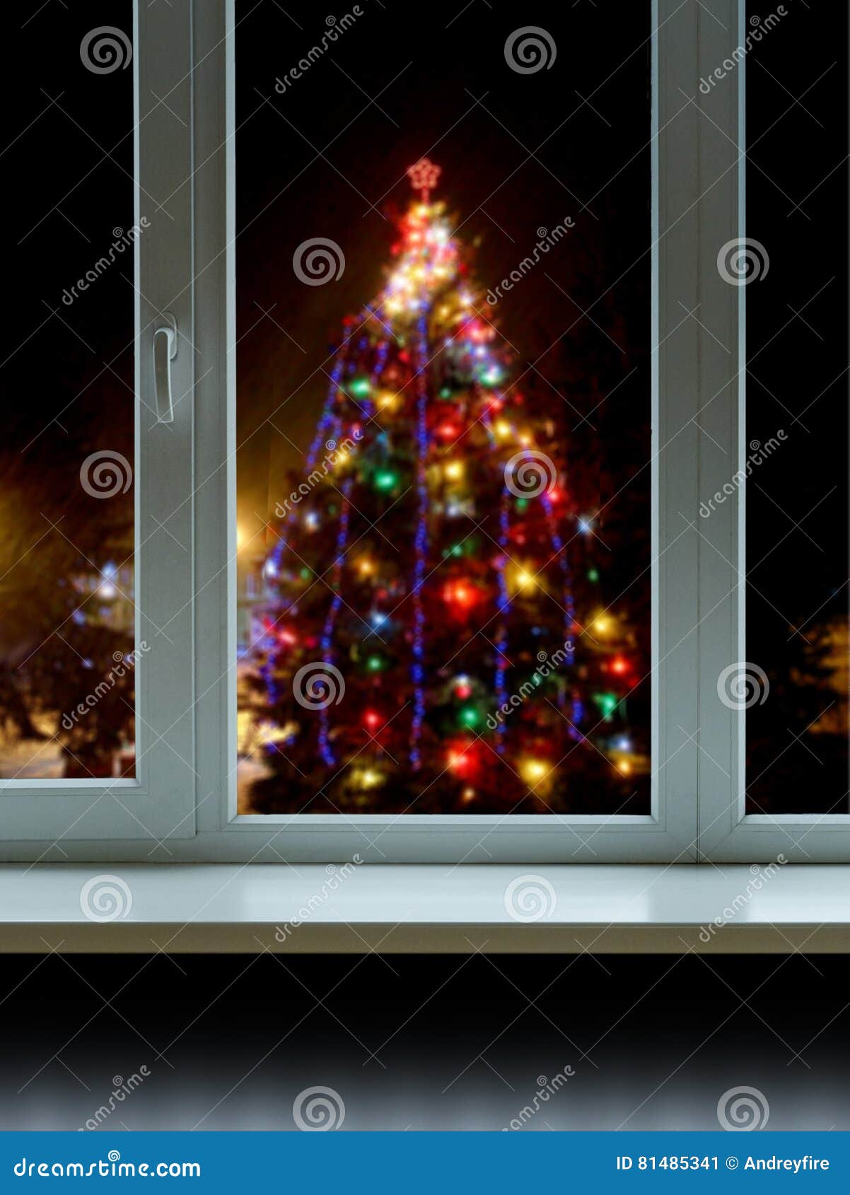 Christmas Tree Outside the Window Stock Image - Image of windows, song ...