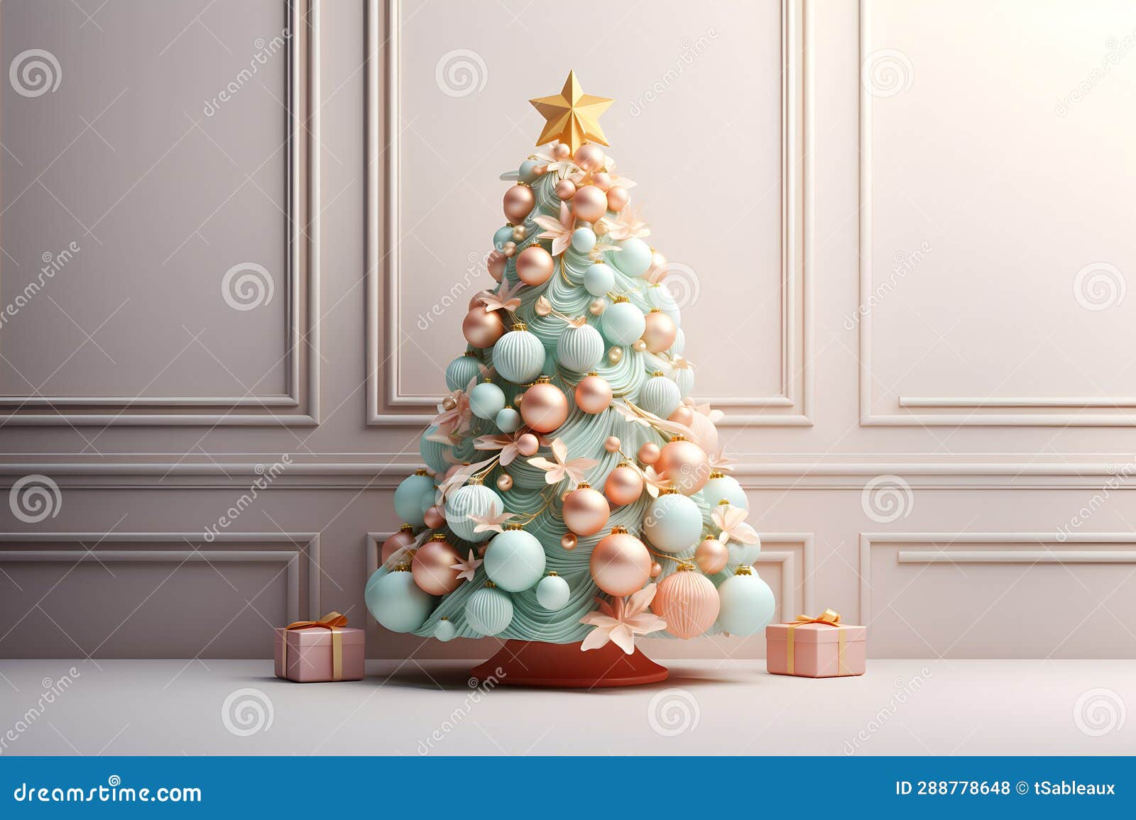 Christmas Tree in Pastel Colors Stock Illustration - Illustration of ...