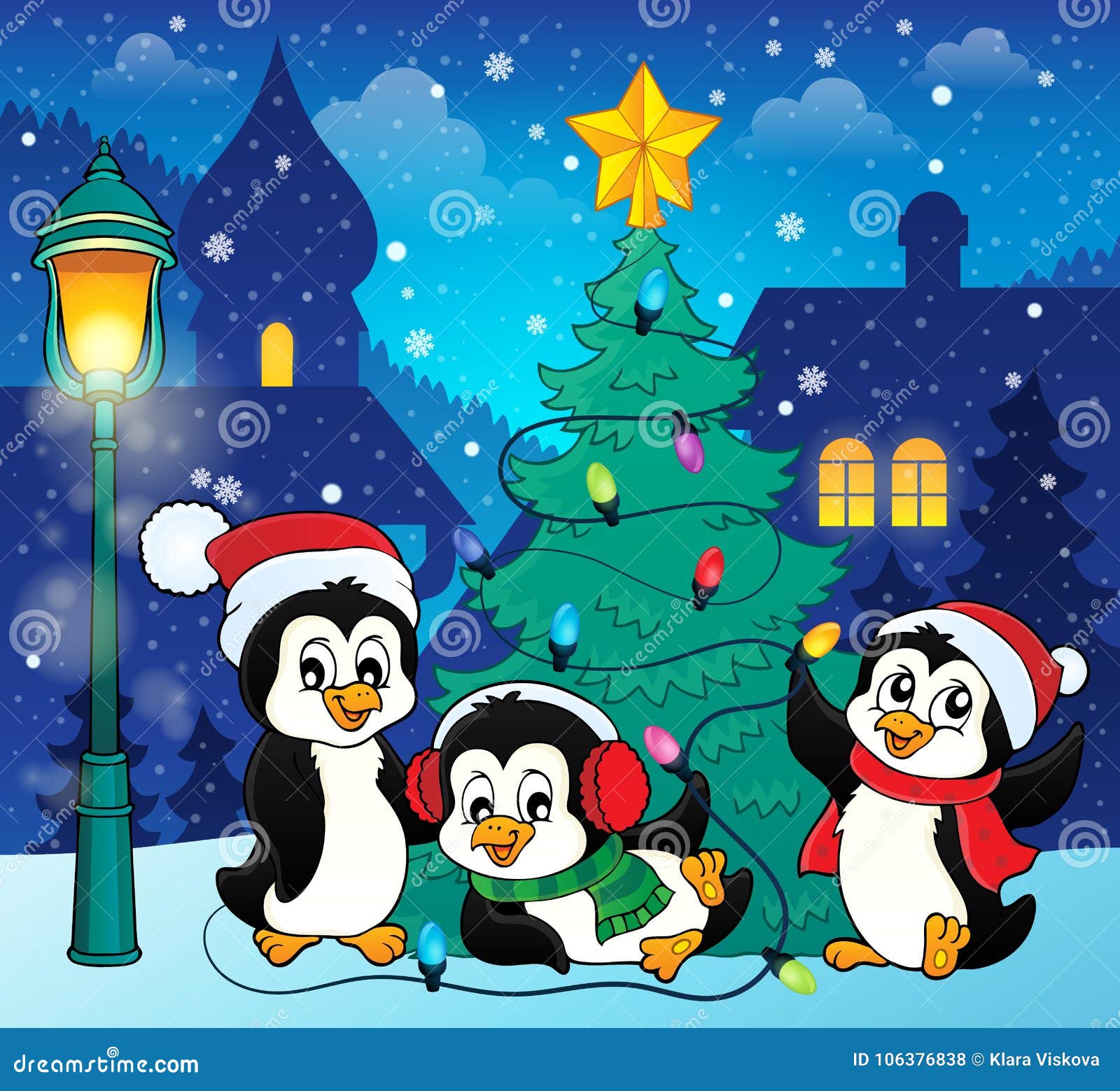 Christmas Tree and Penguins Image 5 Stock Vector - Illustration of draw ...