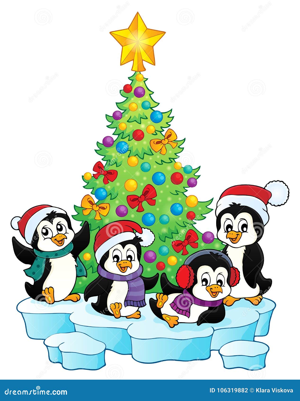 Christmas Tree and Penguins Image 1 Stock Vector - Illustration of cute ...