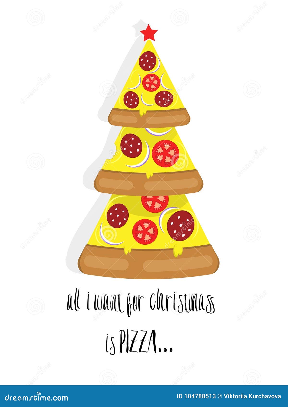 Christmas Tree Pizza with Text. Vector Illustration Stock Vector ...