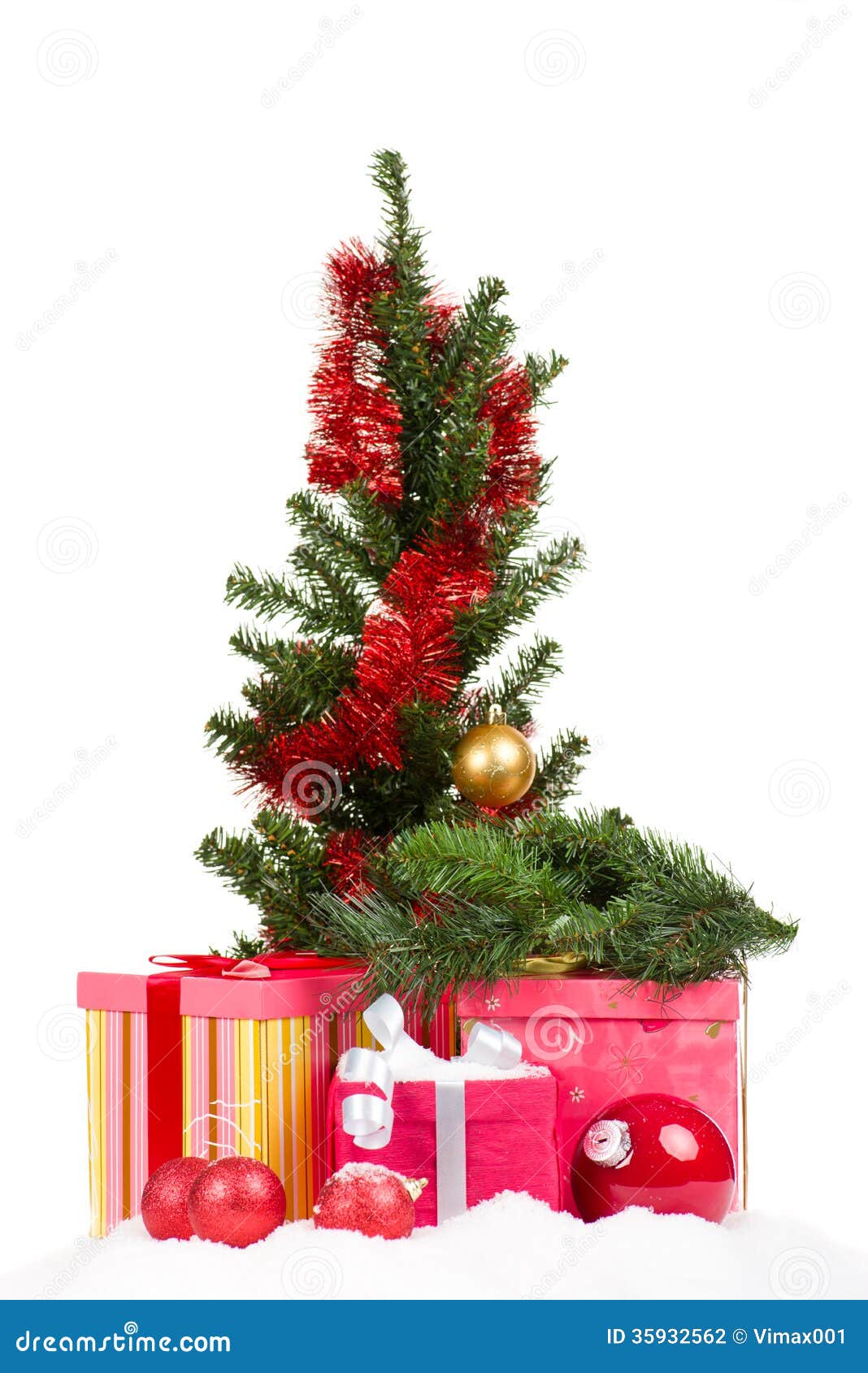 Christmas Tree with Presents Isolated on White Stock Photo - Image of ...