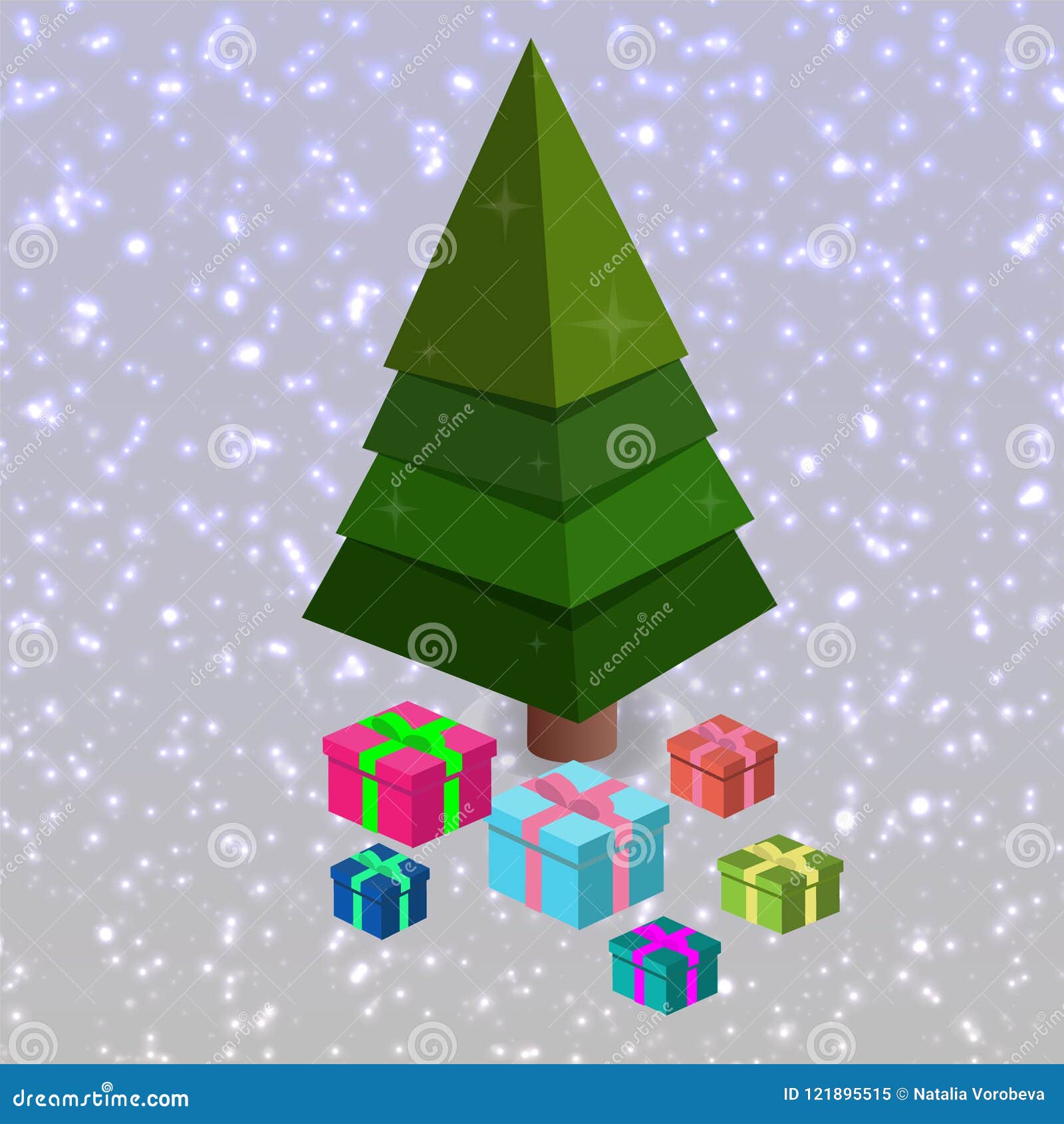 Christmas Tree with Presents in Isometric Style in Vector Illustration ...