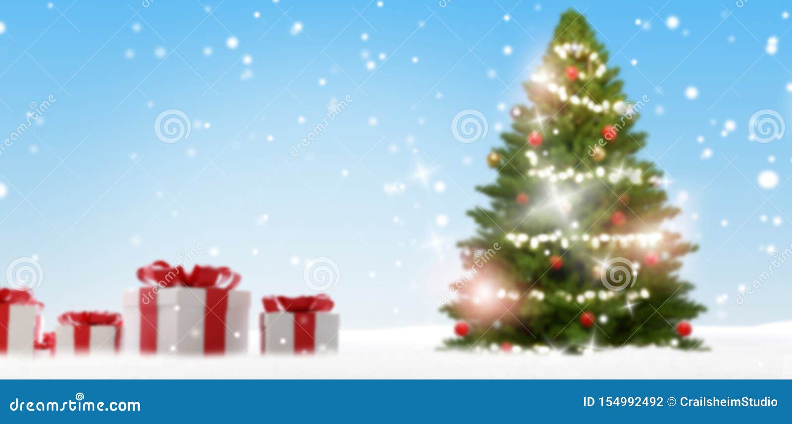 Christmas Tree and Christmas Presents in the Snow 3d-illustration Stock ...