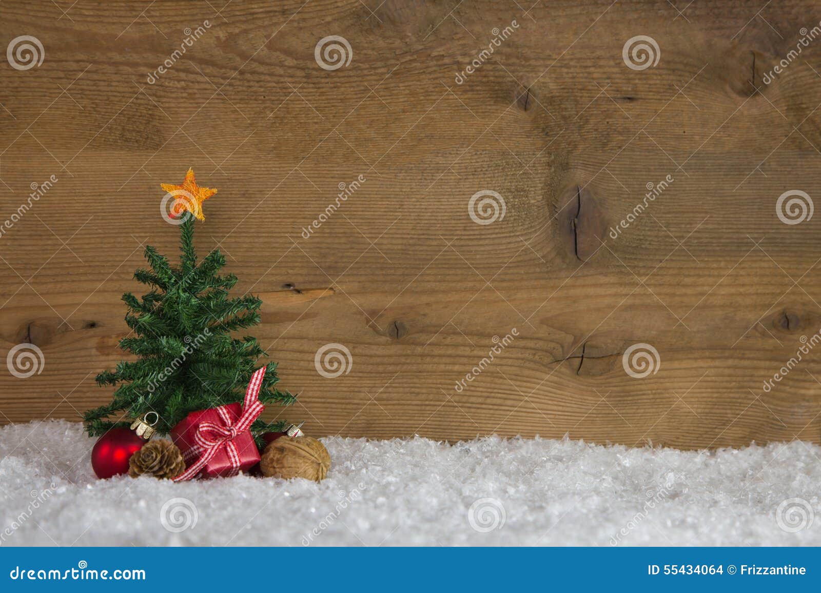 Christmas Tree with Presents on a Wooden Background with Snow. Stock ...