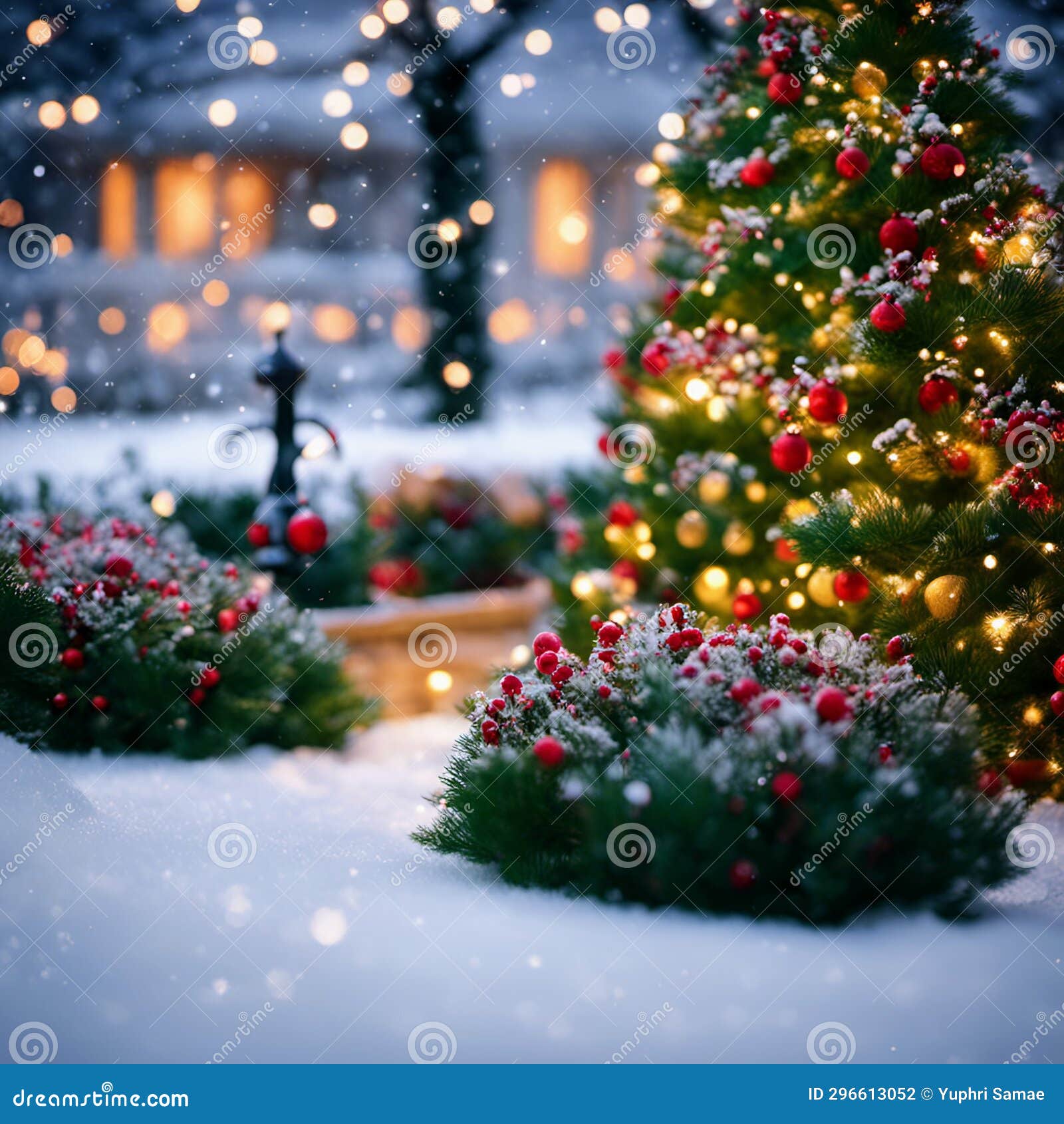 Christmas Tree and Red Cherry on Snow in Season Stock Photo - Image of ...