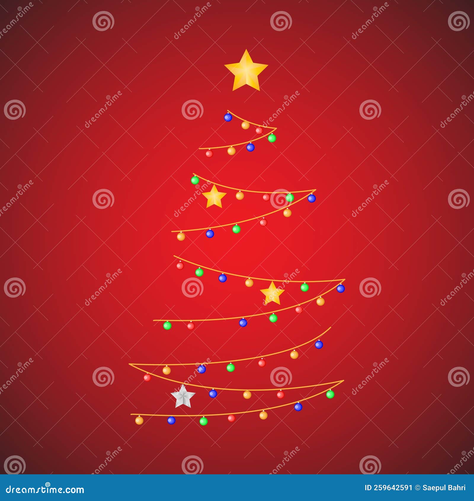 Christmas Tree with Red Stars on a Dark Background. Vector Illustration ...