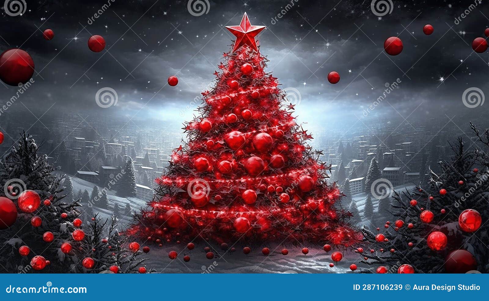 Christmas tree red stars. stock illustration. Illustration of tree ...