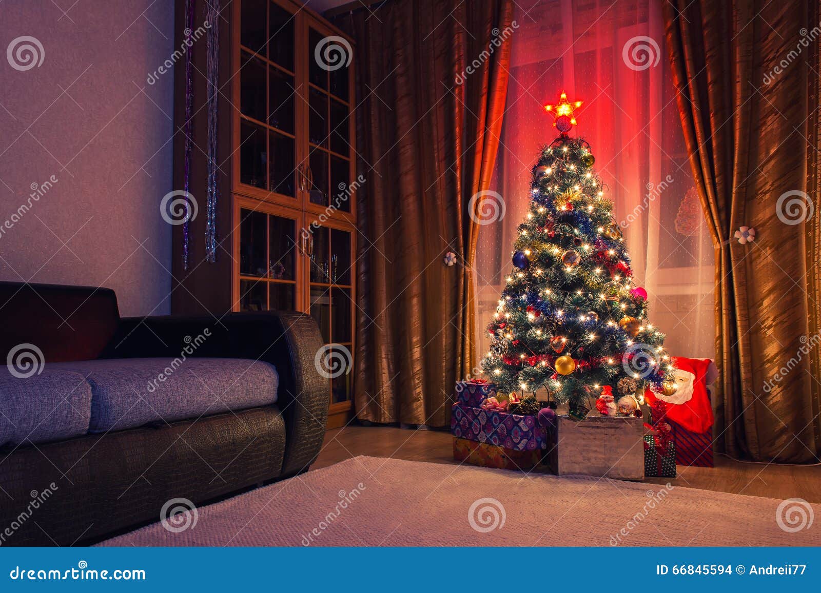 Christmas tree room stock photo. Image of living, decor - 66845594