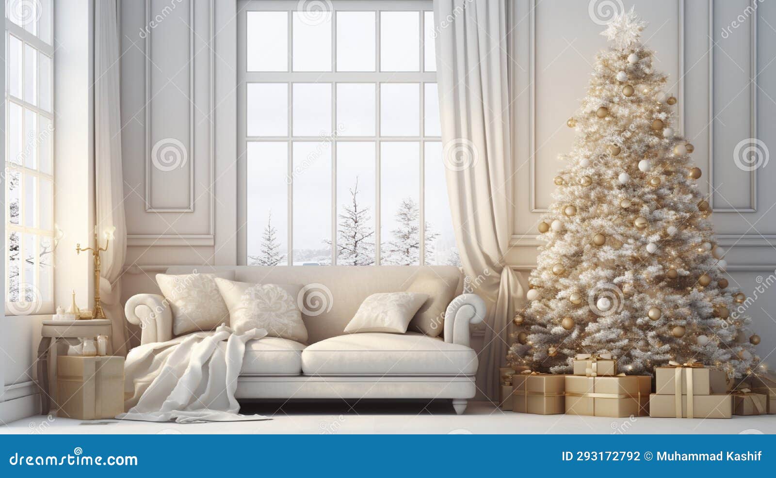 Christmas tree in the room stock photo. Image of background - 293172792