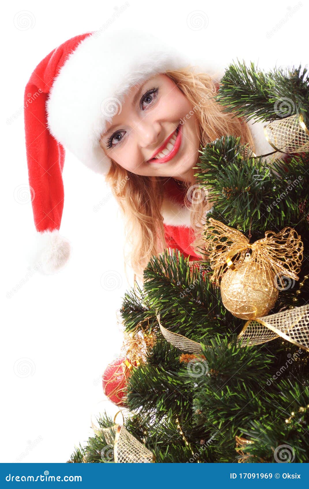 Christmas Tree and Santa Girl Stock Image - Image of santa, cheerful ...