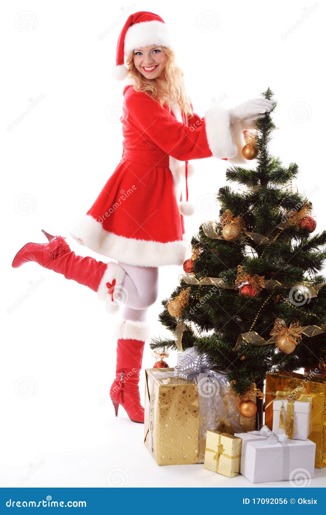 Christmas Tree and Santa Girl Stock Photo - Image of santa, claus: 17092056