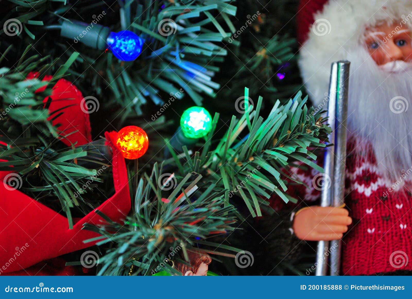 Christmas Tree Scene Background with Lights and Ornaments Stock Photo ...